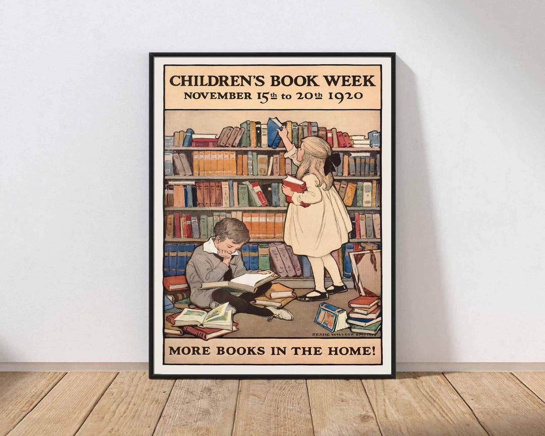 1920 Vintage Book Reading Poster Library Boy Girl Room Classroom ...