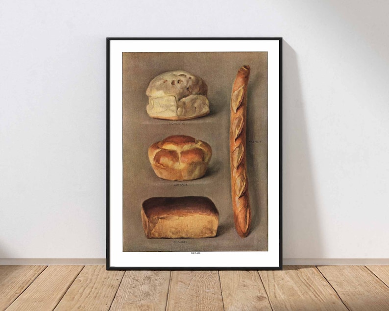 Vintage Bread Chart Kitchen Wall Art Cafe Restaurant French Bakery ...