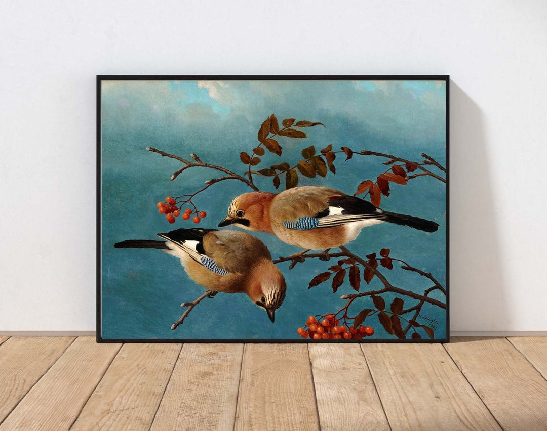 Jay Birds Wall Art Print Vintage Antique Blue Interior Design Red ...