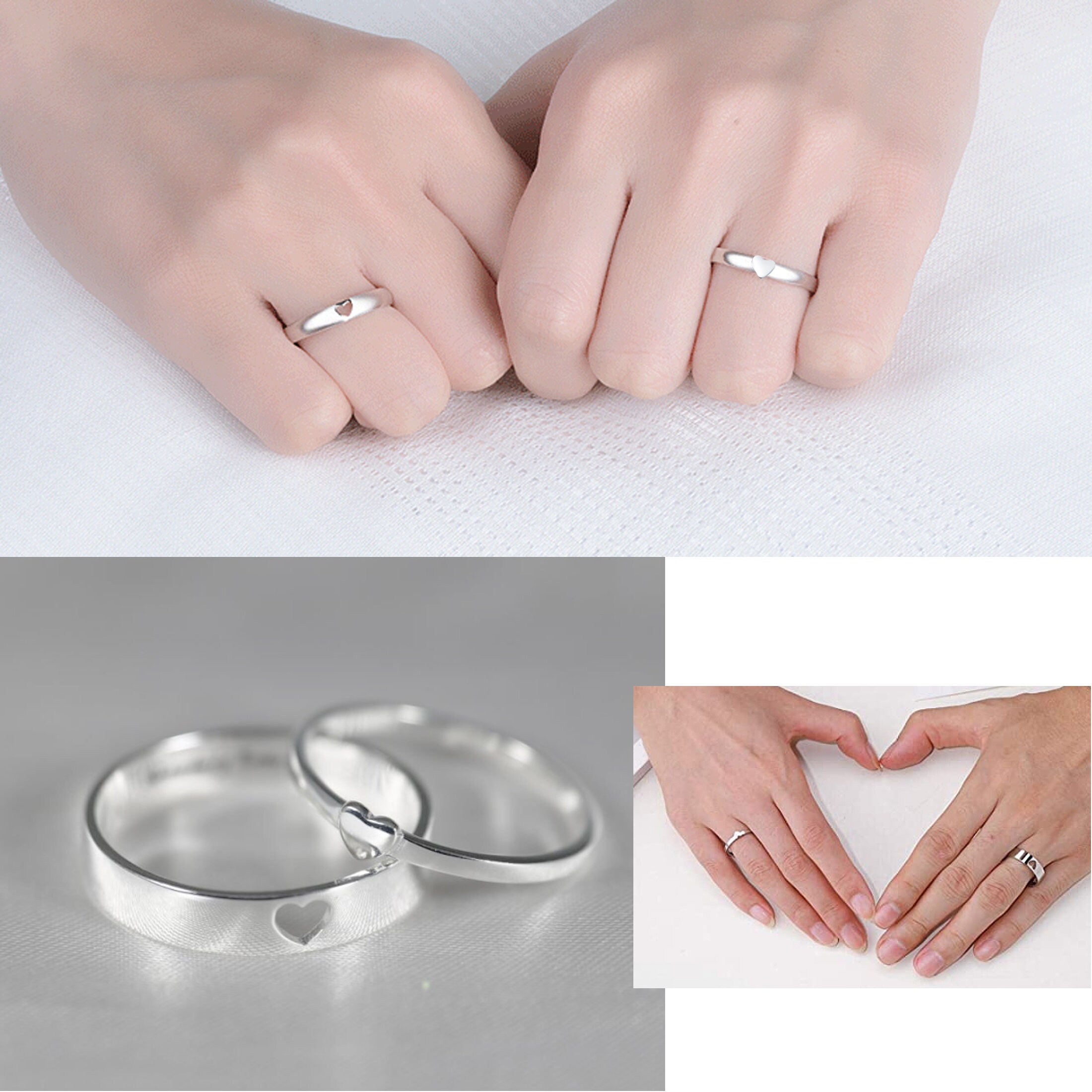 Heart Matching Rings Couples Rings Set Sterling Silver - Etsy Australia