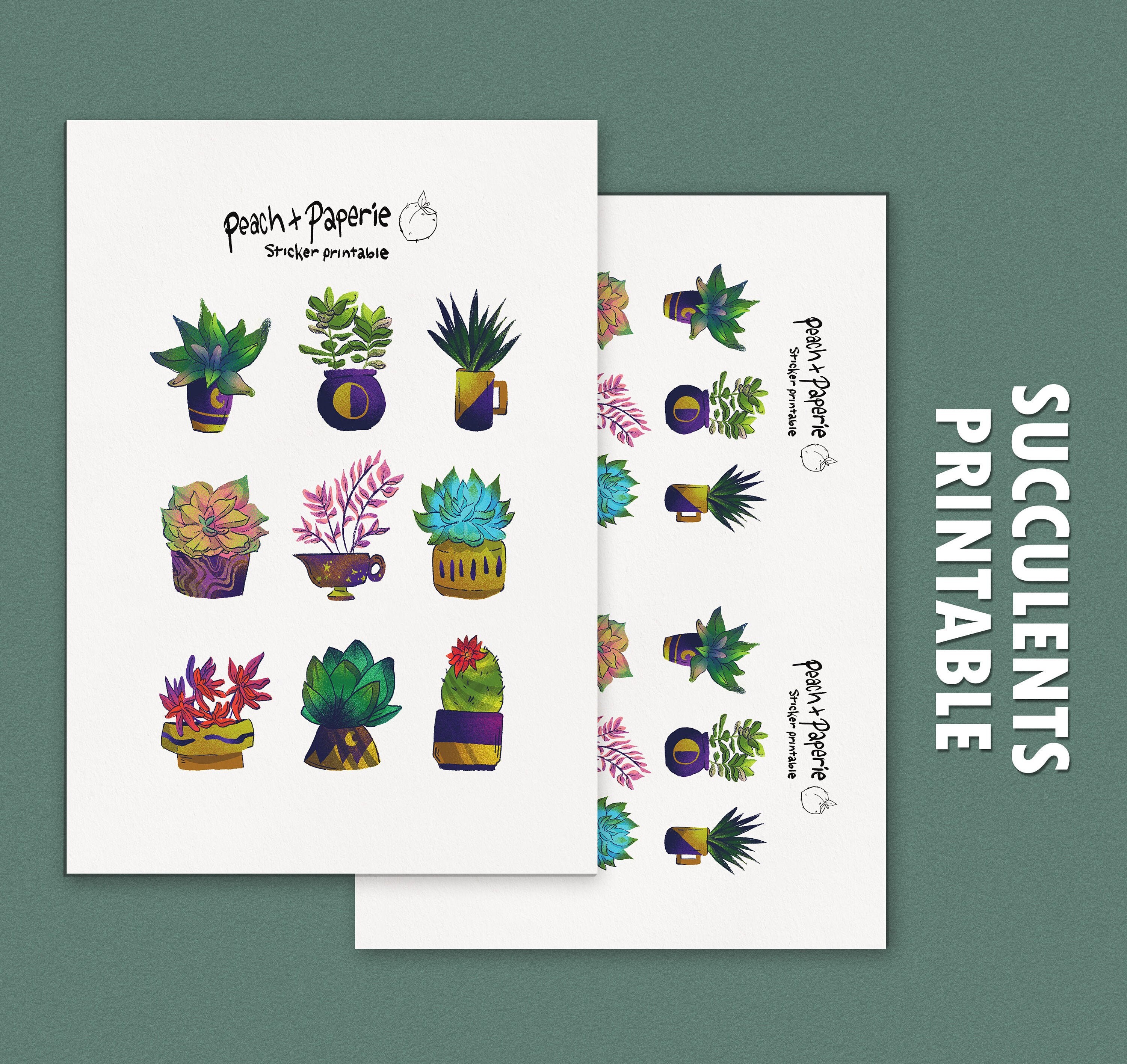 Succulent Stickers | Printable Stickers | Digital Stickers | Bullet ...