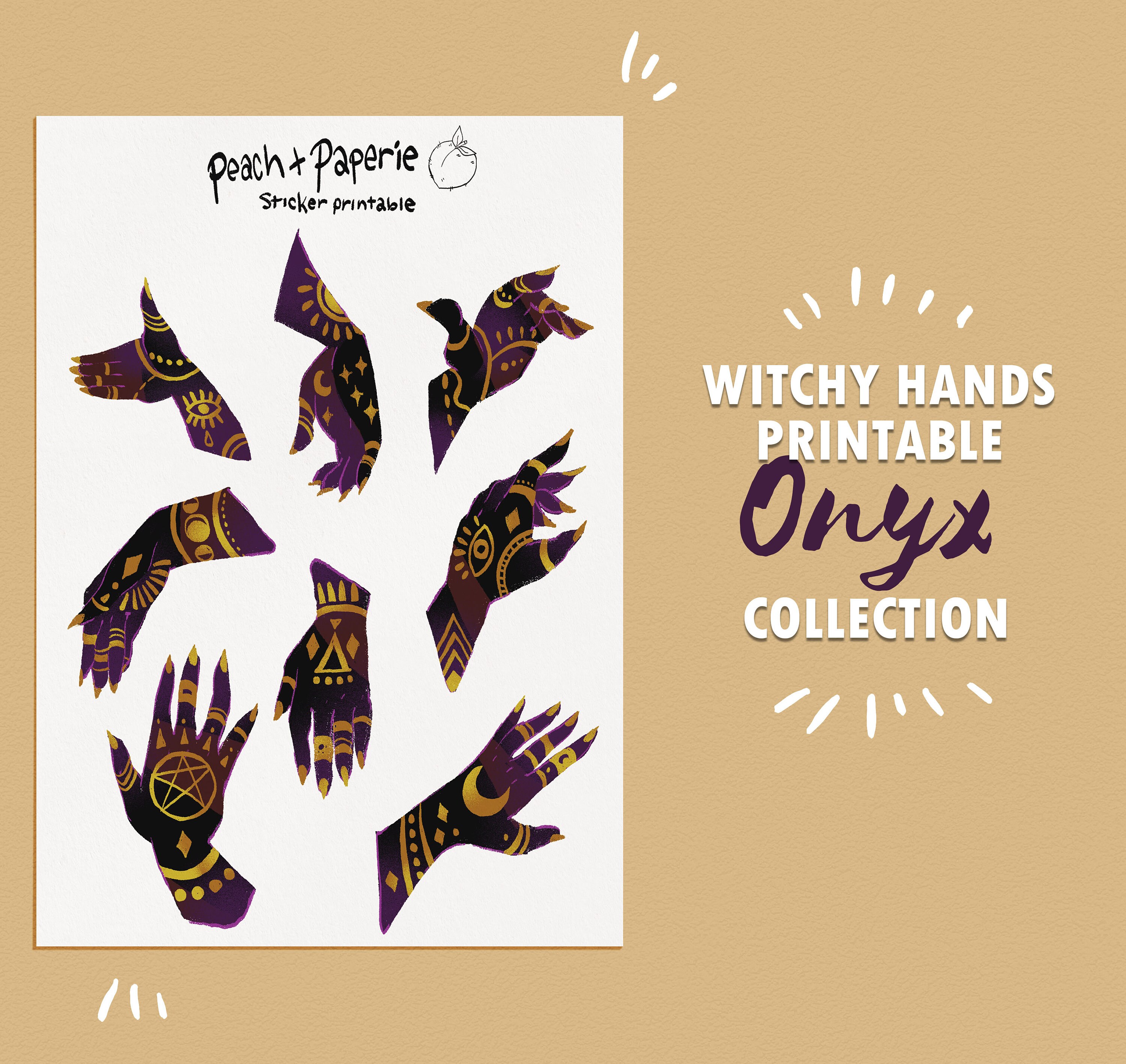 PRINTABLE STICKERS - Onyx Witchy Hands Collection - Mystic Stickers ...