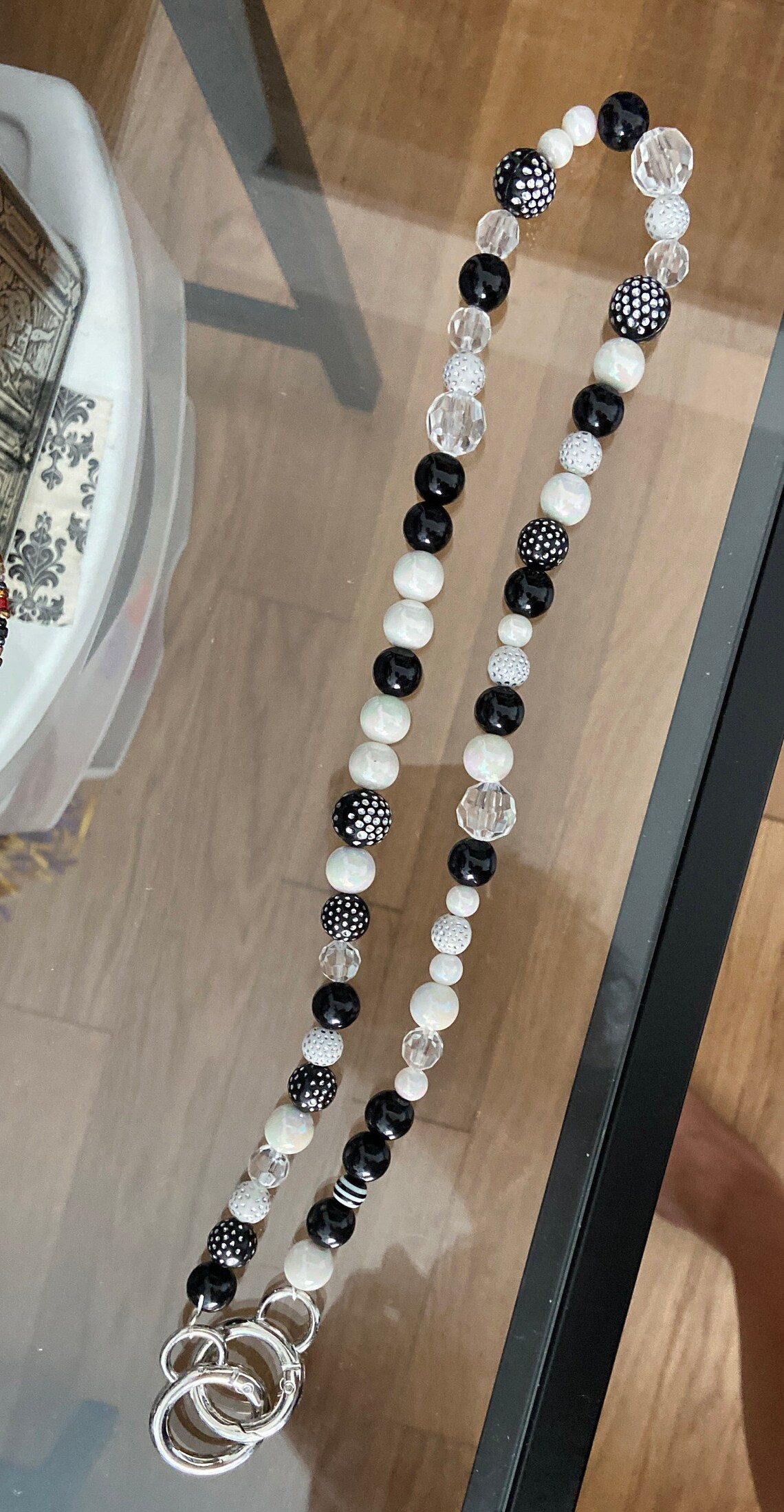 Handcrafted Black and White Beaded Mask Necklace | Face Mask Chain ...