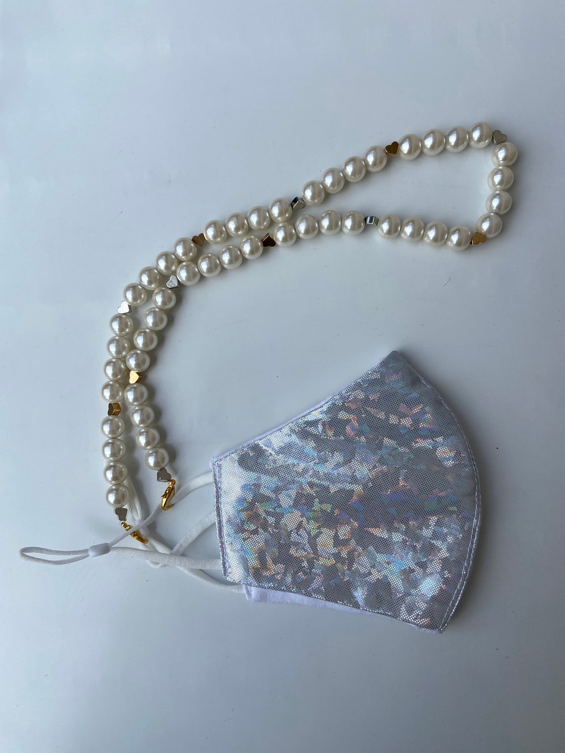 Pearl and Heart Bead Face Mask Necklace Face Mask Holder - Etsy