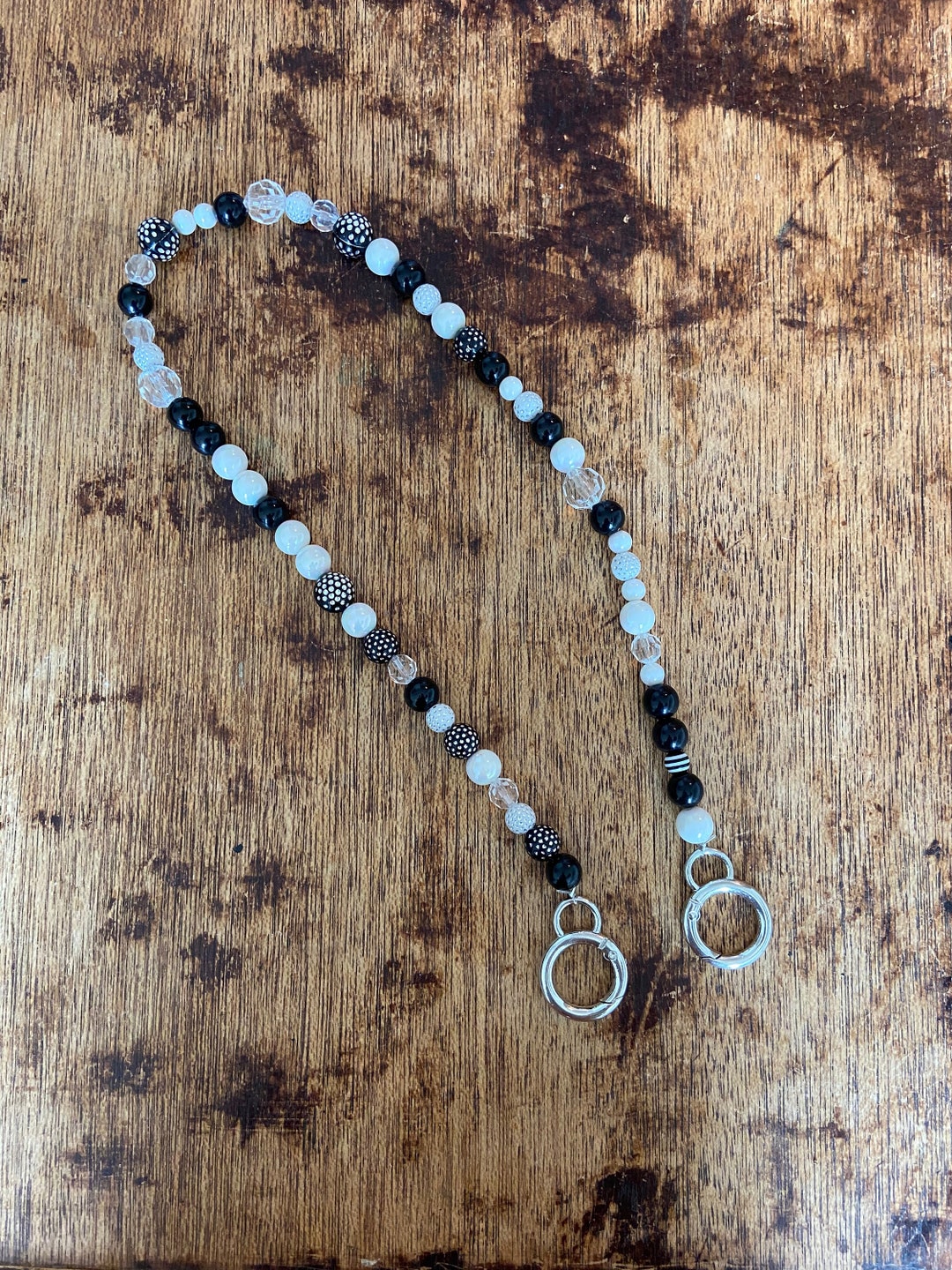 Handcrafted Black and White Beaded Mask Necklace | Face Mask Chain ...