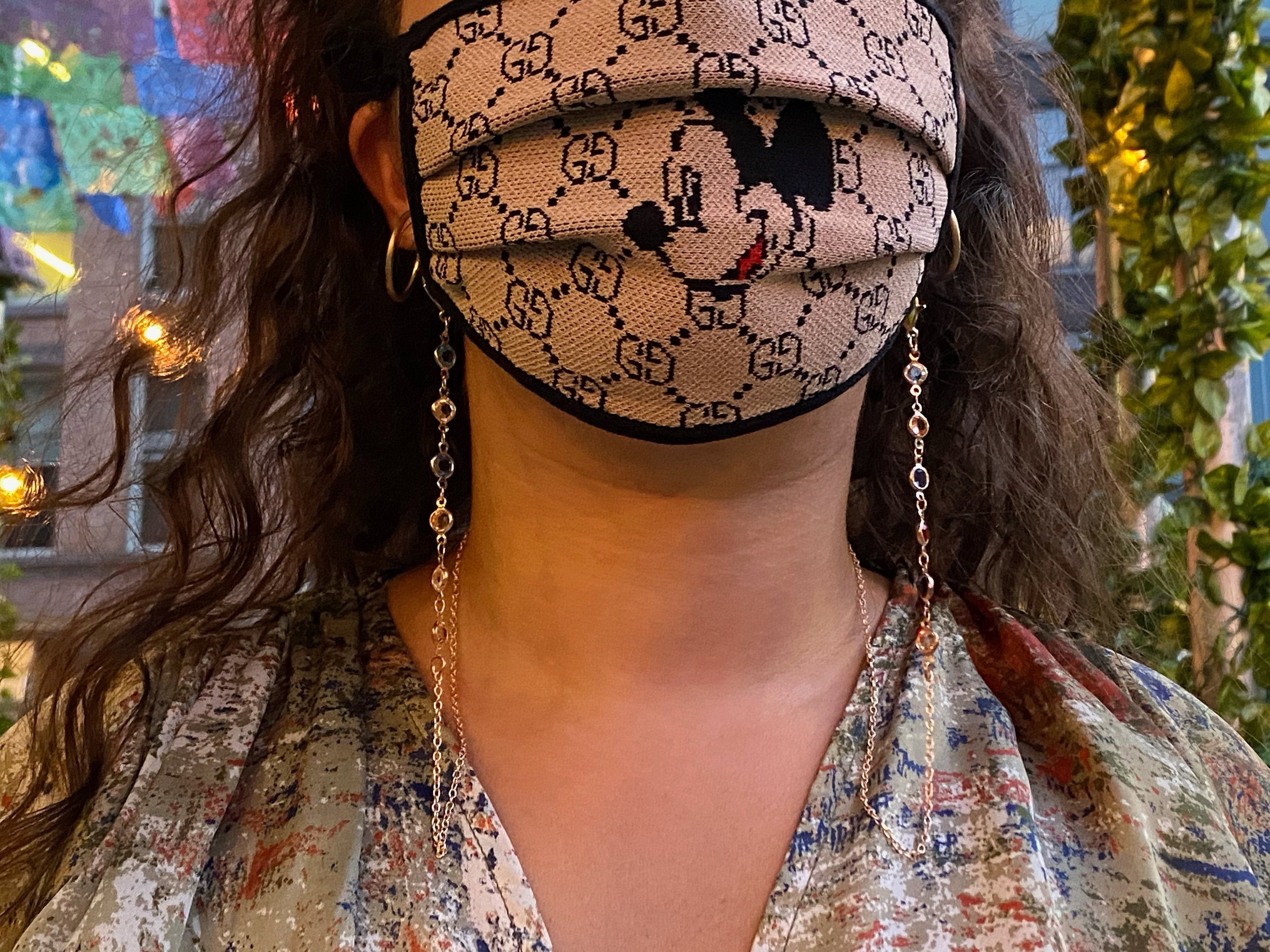 Gold Colored Stone Face Mask Chain Spring Face Mask Holder Face Mask ...