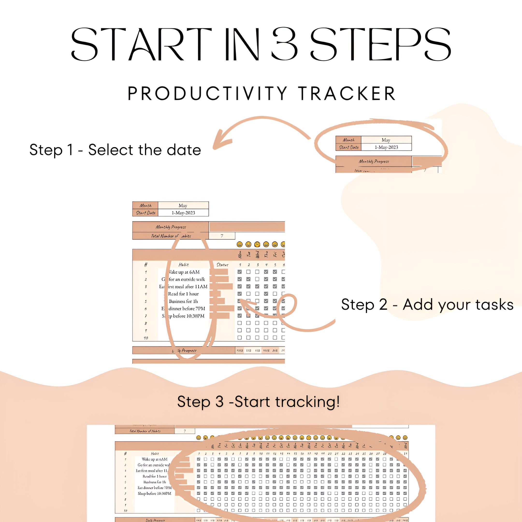Productivity Tracker Spreadsheet Google Sheets Daily Habit Planner ...