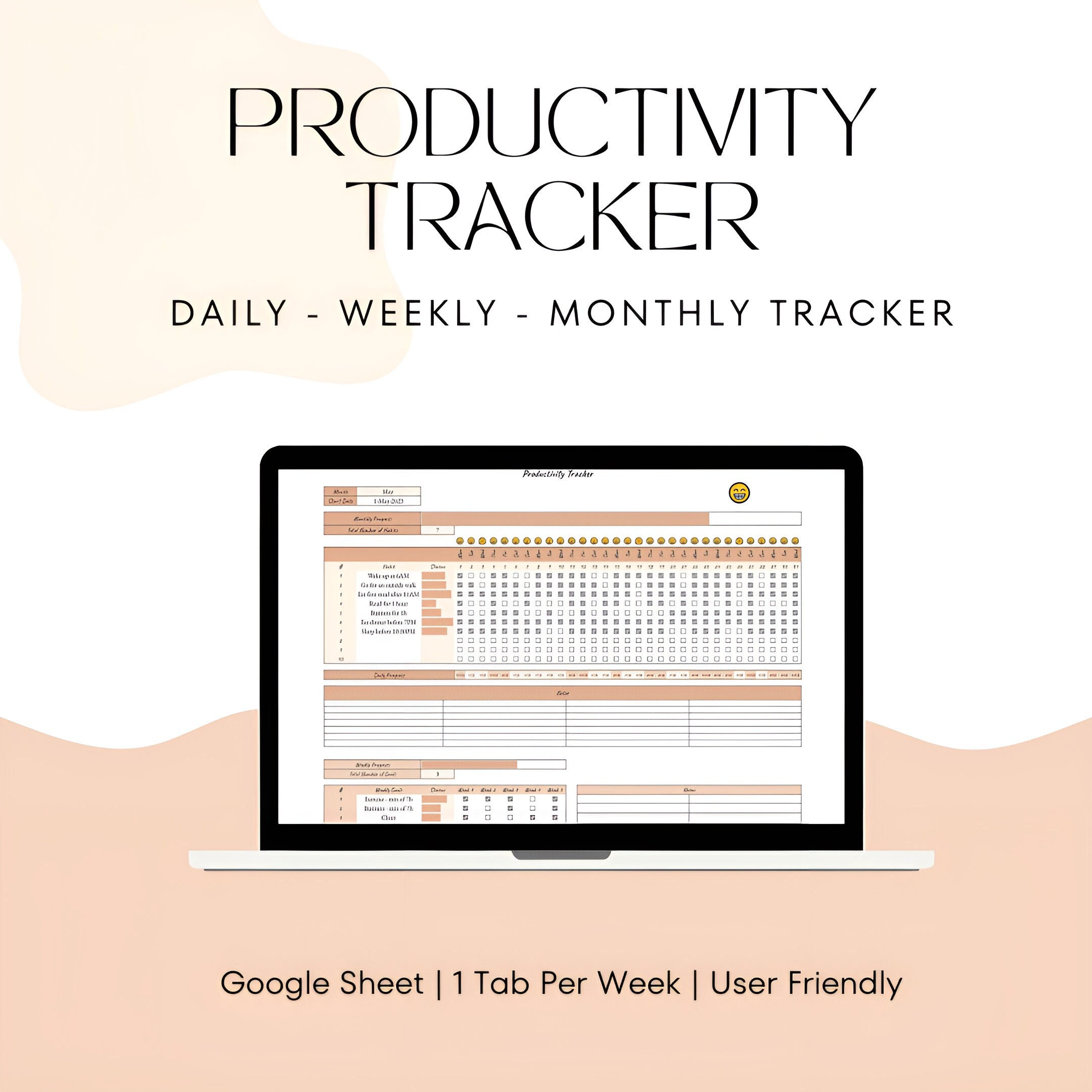 Productivity Tracker Spreadsheet Google Sheets Daily Habit Planner ...