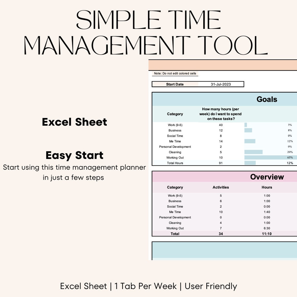 Weekly Time Planner Excel Spreadsheet 2.0 | Planner Spreadsheet | Task ...