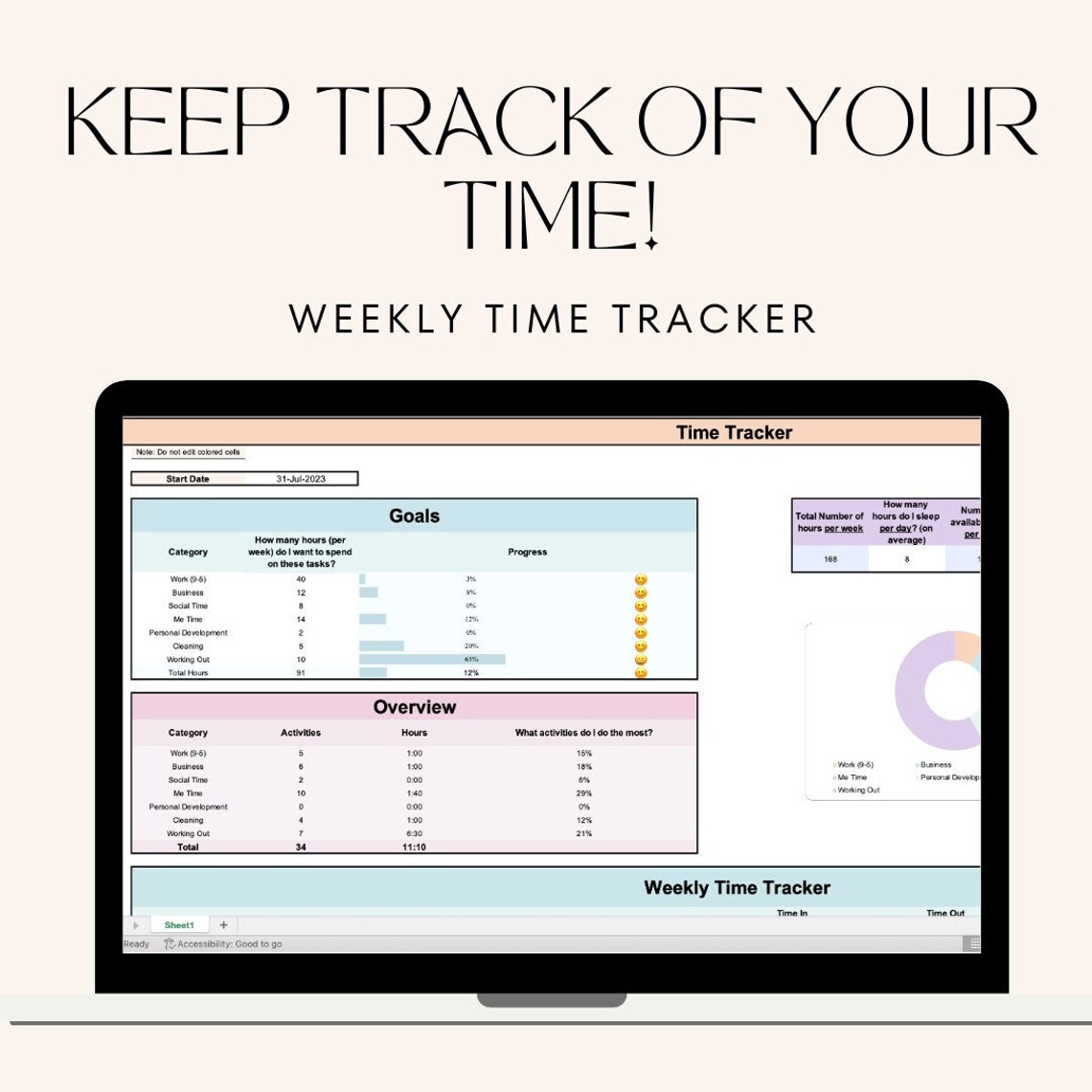 Weekly Time Planner Excel Spreadsheet 2.0 | Planner Spreadsheet | Task ...