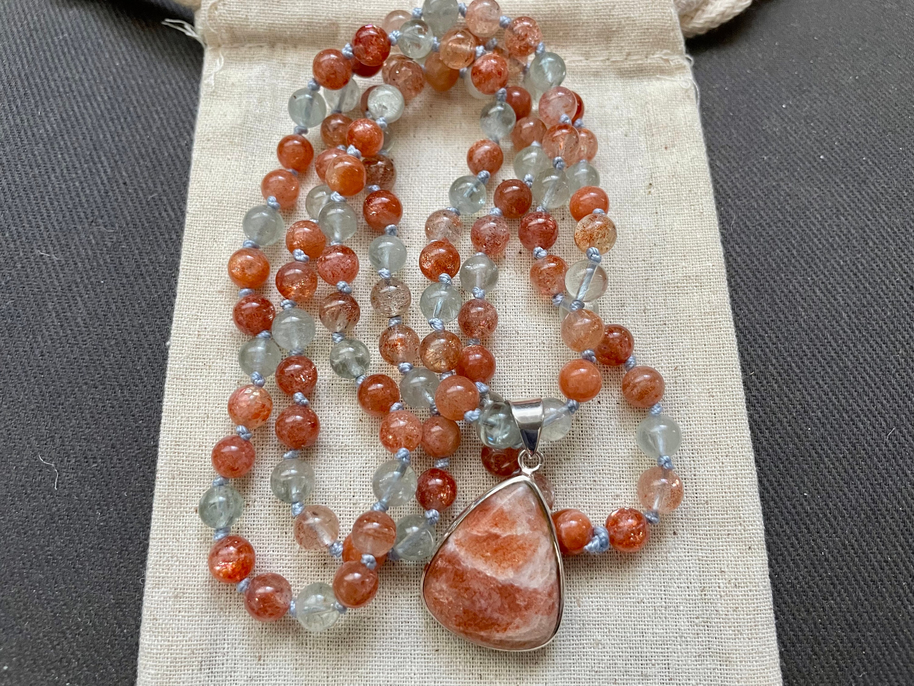 Rare Arusha Sunstone Mala, 108 Mala Beads, Hand Knotted Gemstone ...