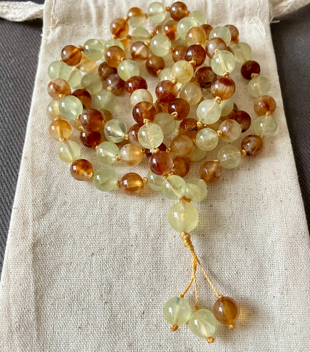 Rare Golden Yellow and Honey Prehnite Mala, 108 Beaded Mala, Hand ...