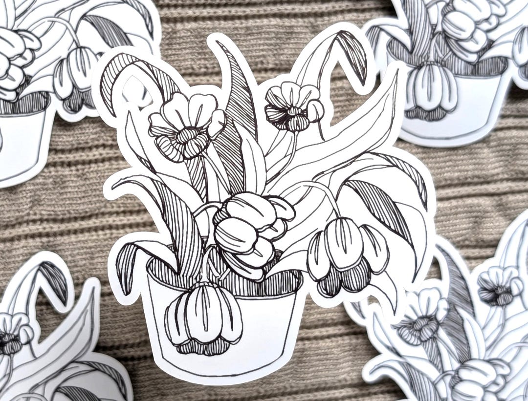 Flower Pot Sticker | Handmade Floral Art Sticker - Etsy