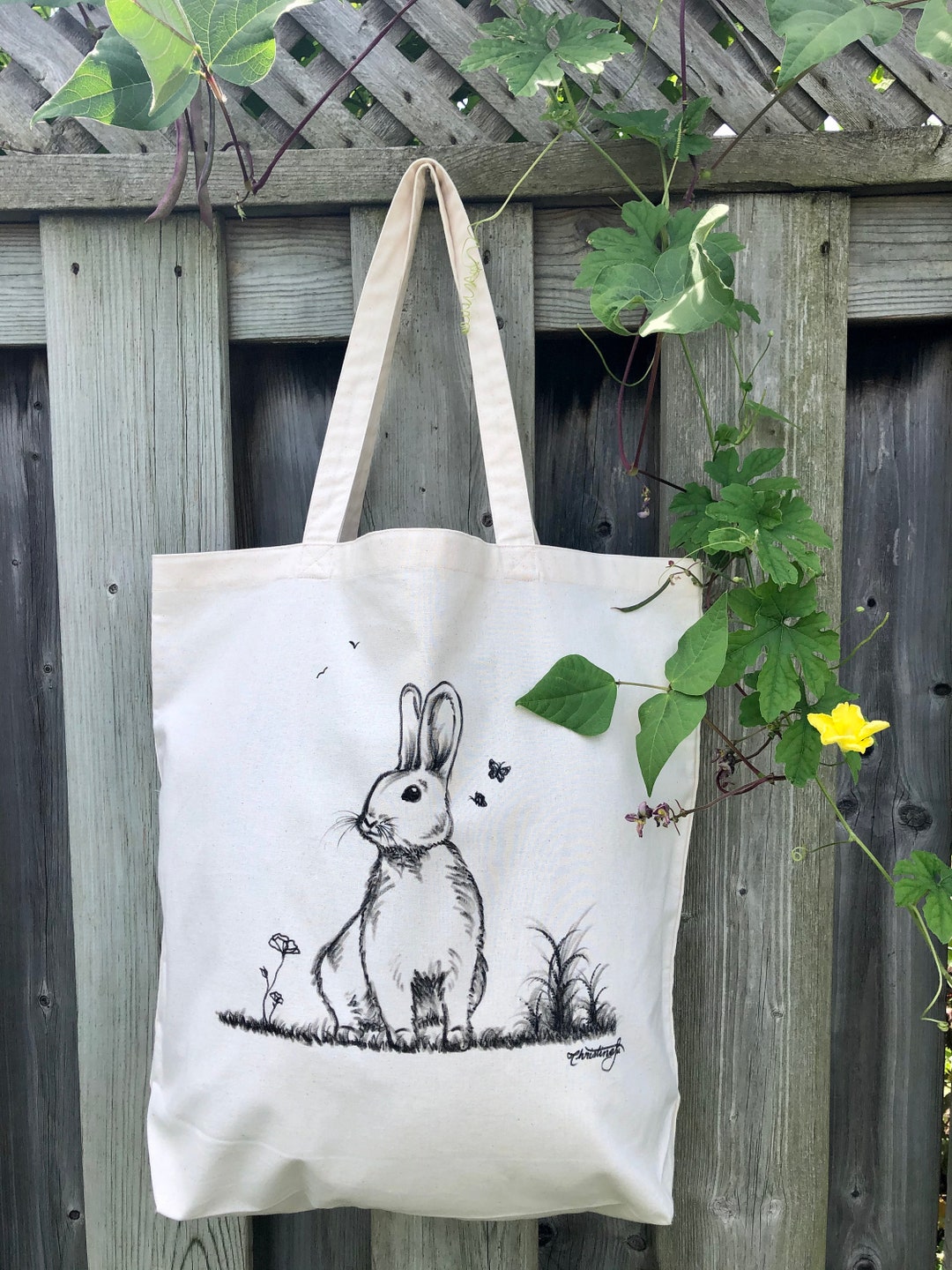 Hand-drawn Rabbit Tote Bags - Etsy