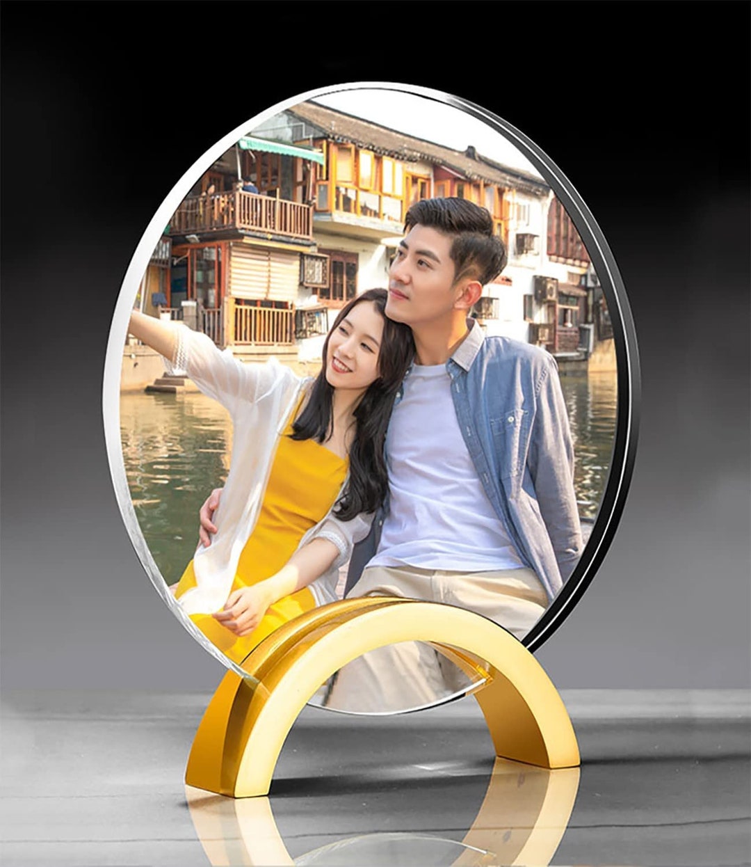 Crystal Photo Frame Photo Gift,round Crystal Glass Ornament, With Metal ...