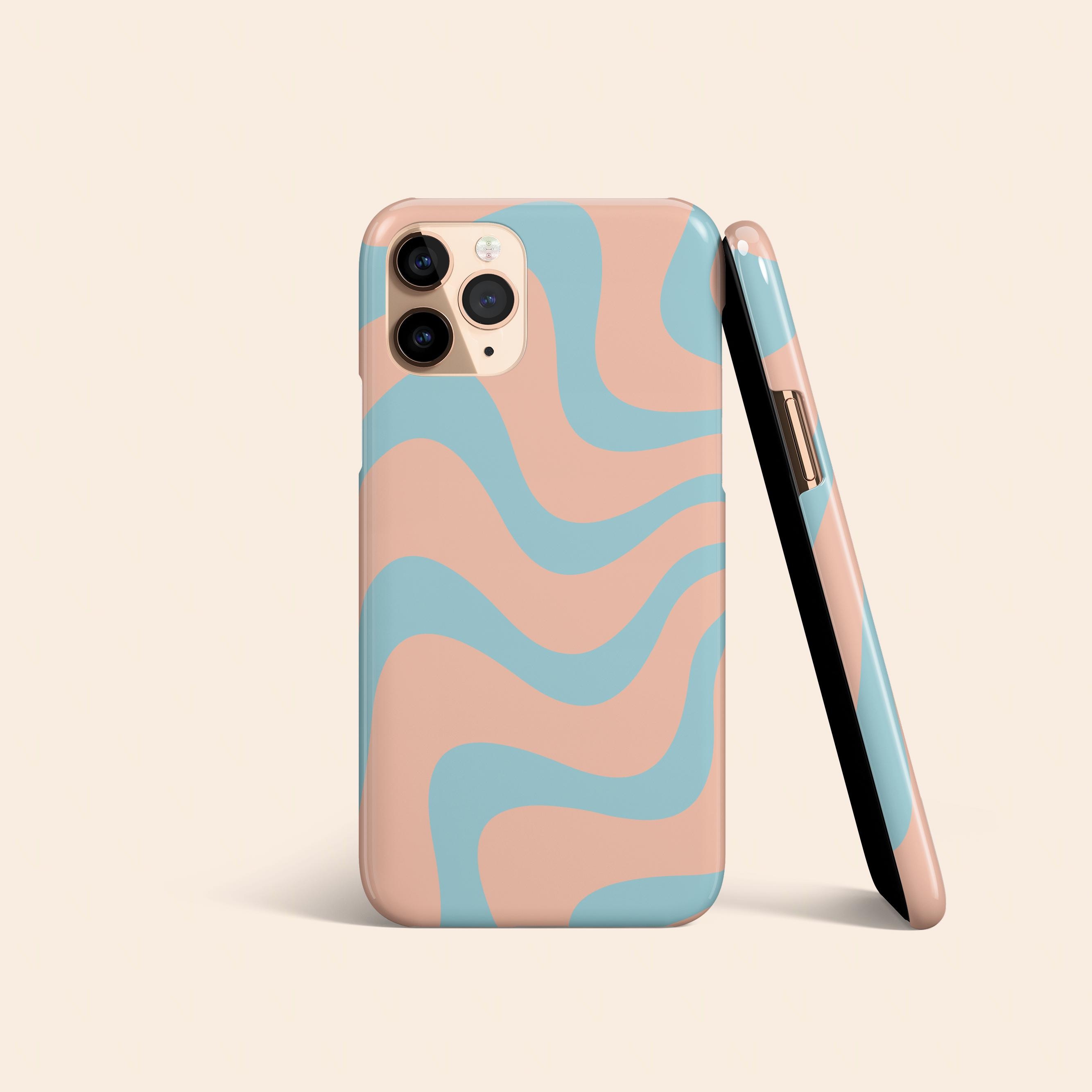 Pastel Retro Phone Case, Wavy Lines iPhone 16 Case, Peach iPhone 15 ...