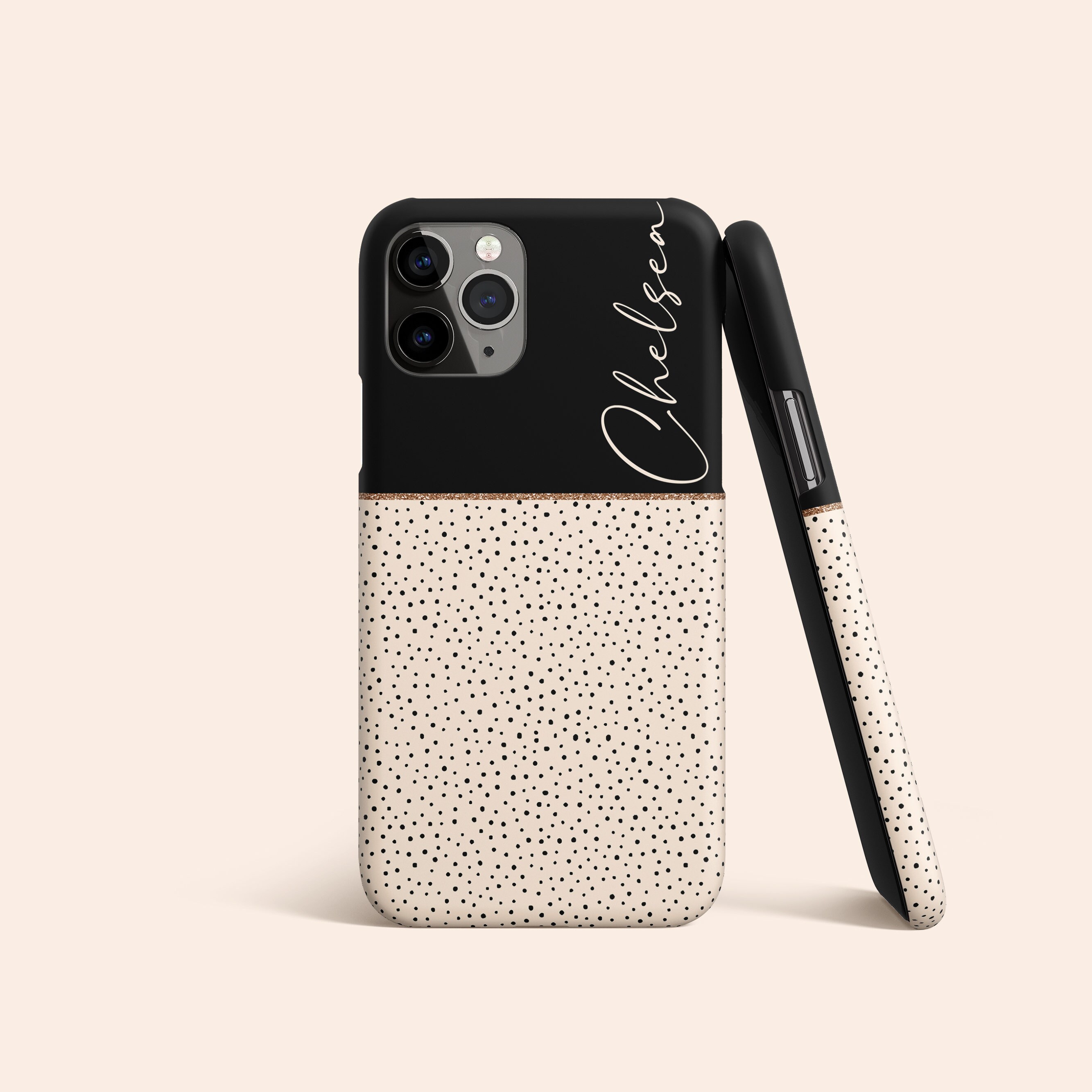 Black Colorblock Iphone 13 Case Cream Dot Iphone 12 Case - Etsy