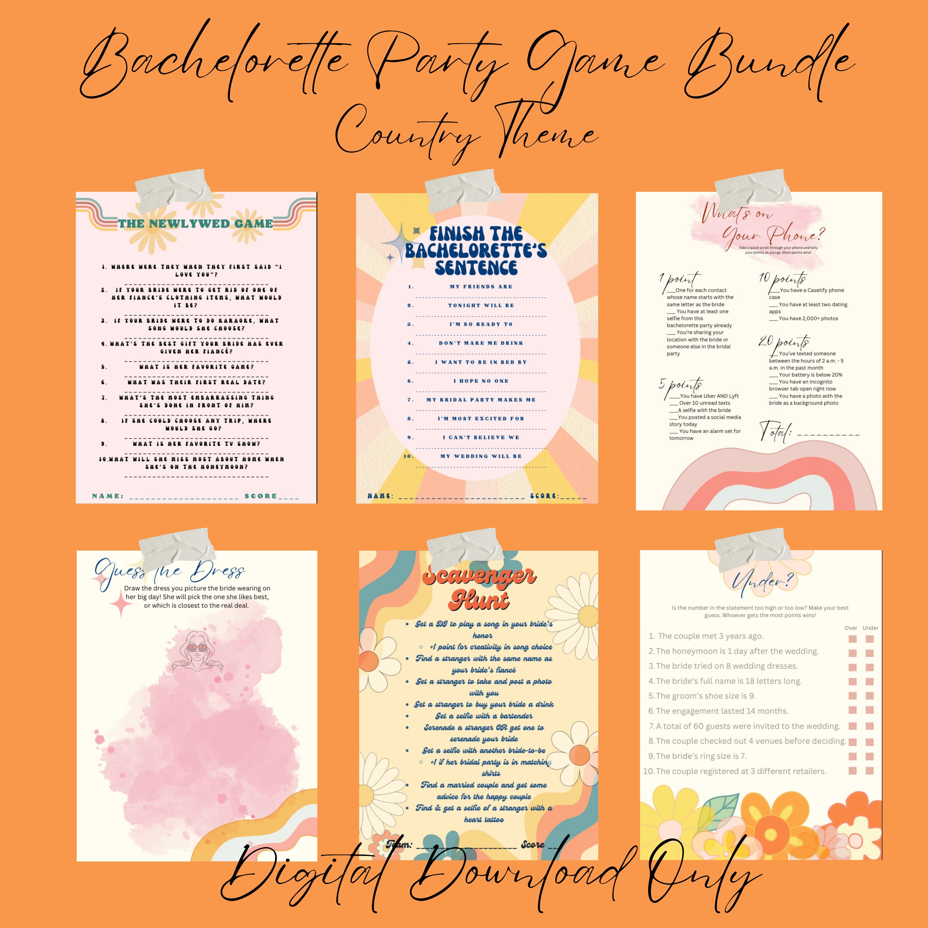 Bachelorette Party Game Bundle - Groovy Hippie Vintage Retro Theme - Etsy