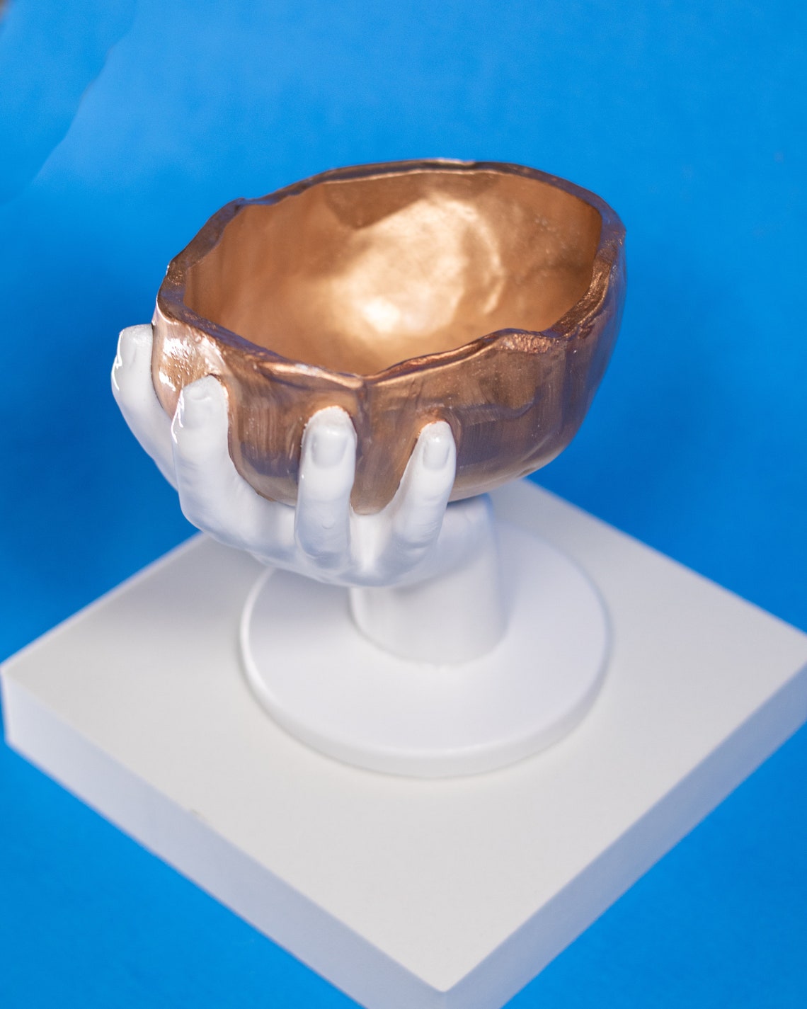 Plaster Hand Sculpture With Bowl Hand With Gold Skull - Etsy