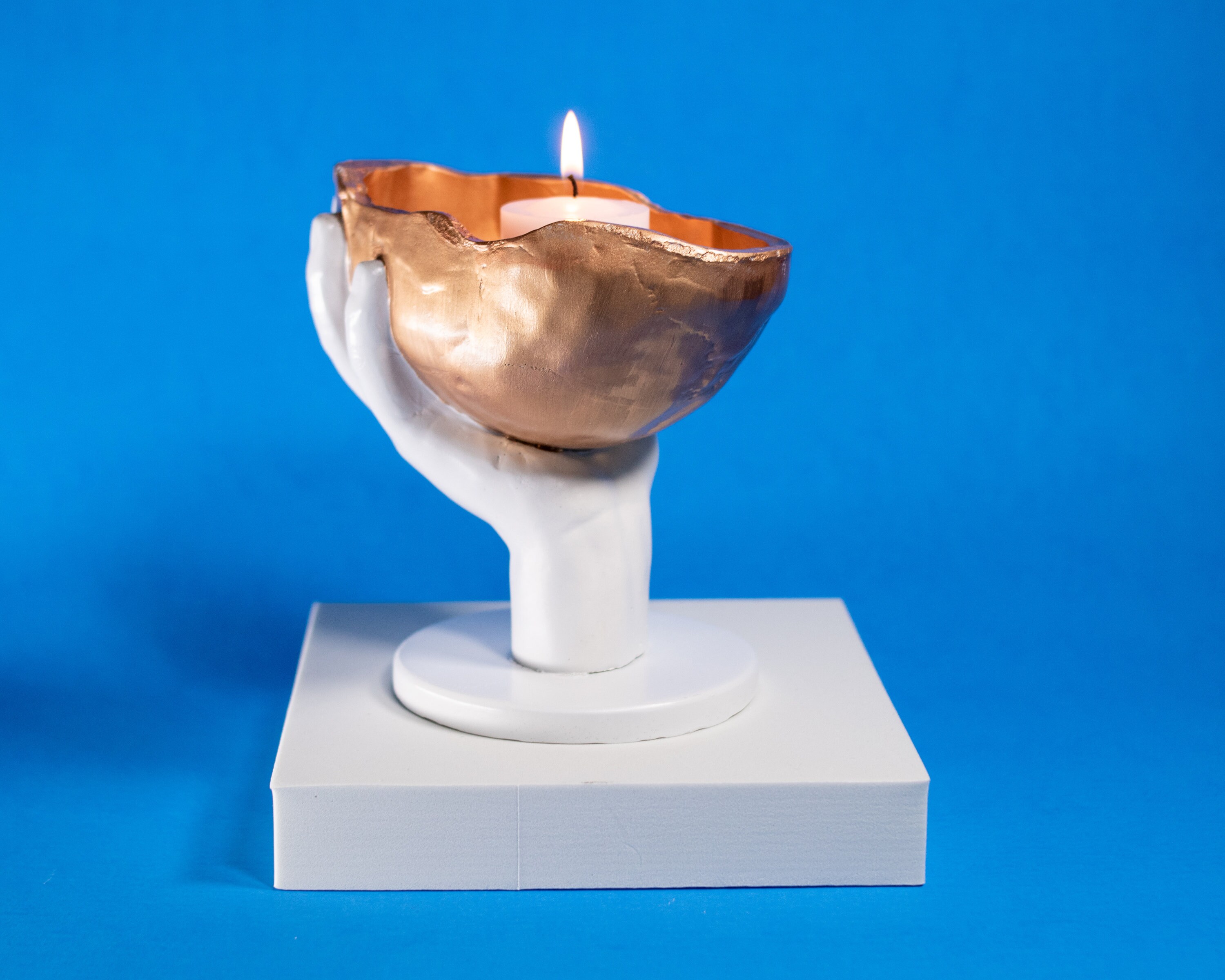 Plaster Hand Sculpture With Bowl Hand With Gold Skull - Etsy