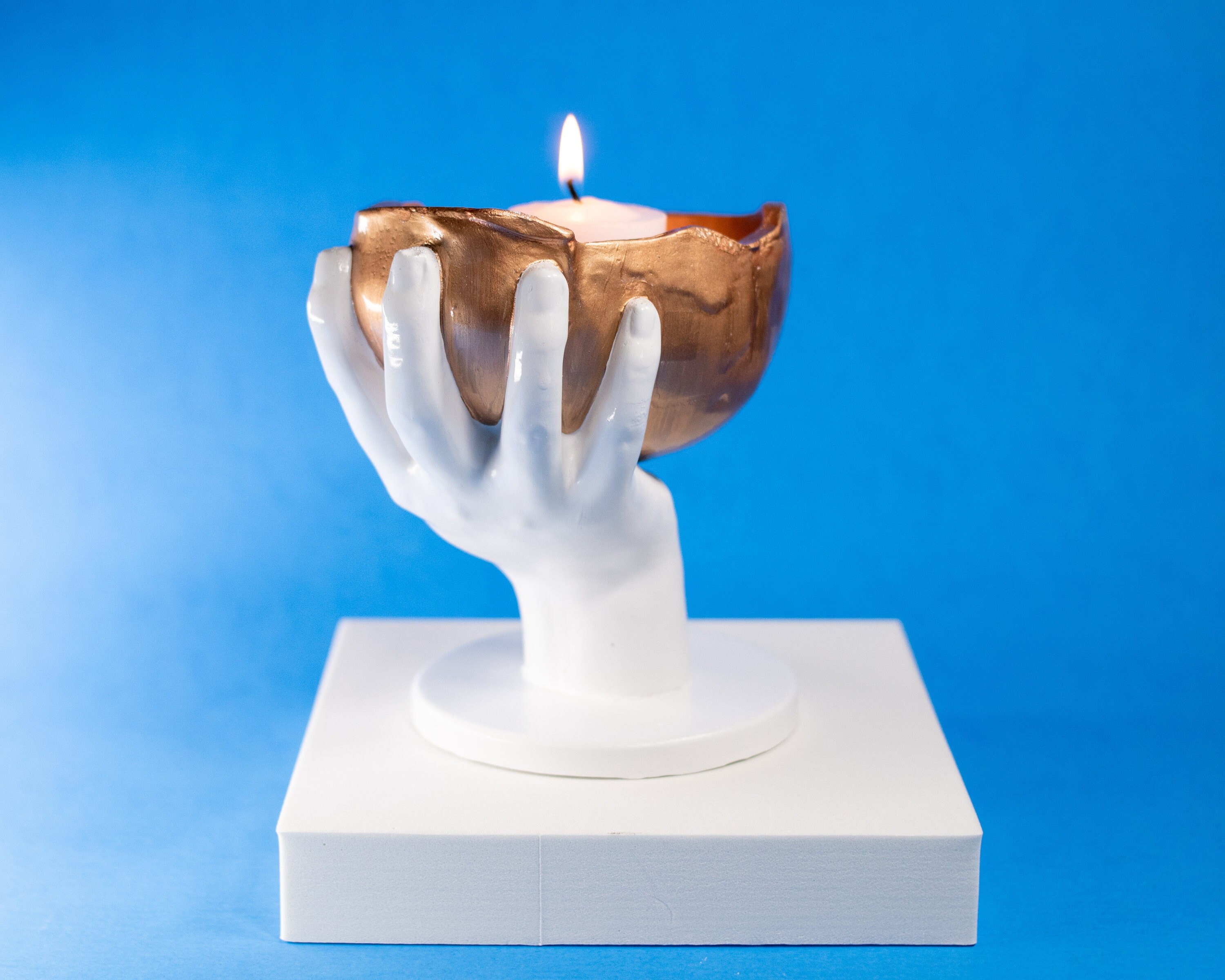 Plaster Hand Sculpture With Bowl Hand With Gold Skull - Etsy