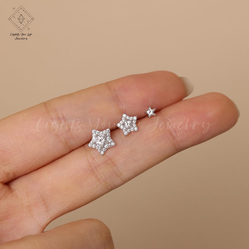 Star Stud Earrings Set, 925 Silver & Gold Cute Dainty Bling Star ...