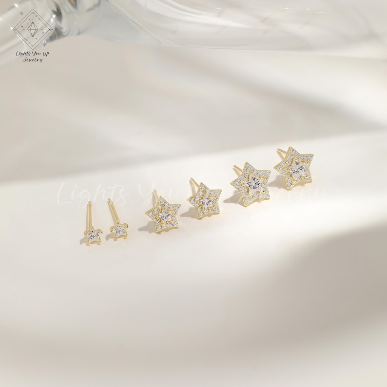 Star Stud Earrings Set, 925 Silver & Gold Cute Dainty Bling Star ...