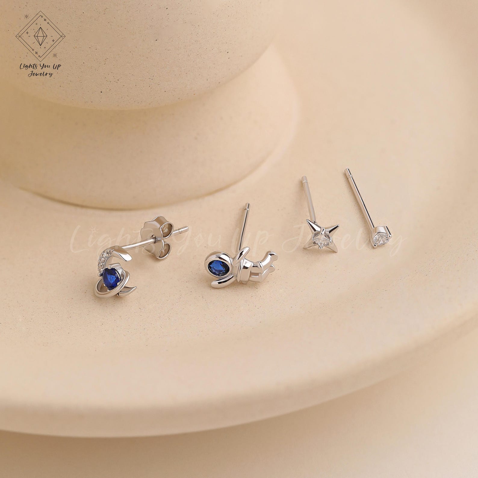 Moon Star Planet Astronaut Earring Set, 925 Sterling Silver & Gold ...