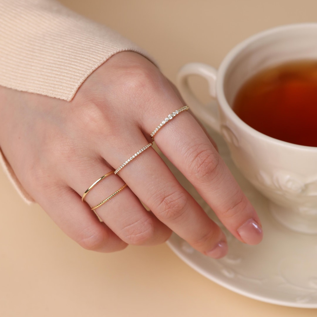 Stackable Ring Set of 4, 925 Sterling Silver Ultra Thin Delicate ...