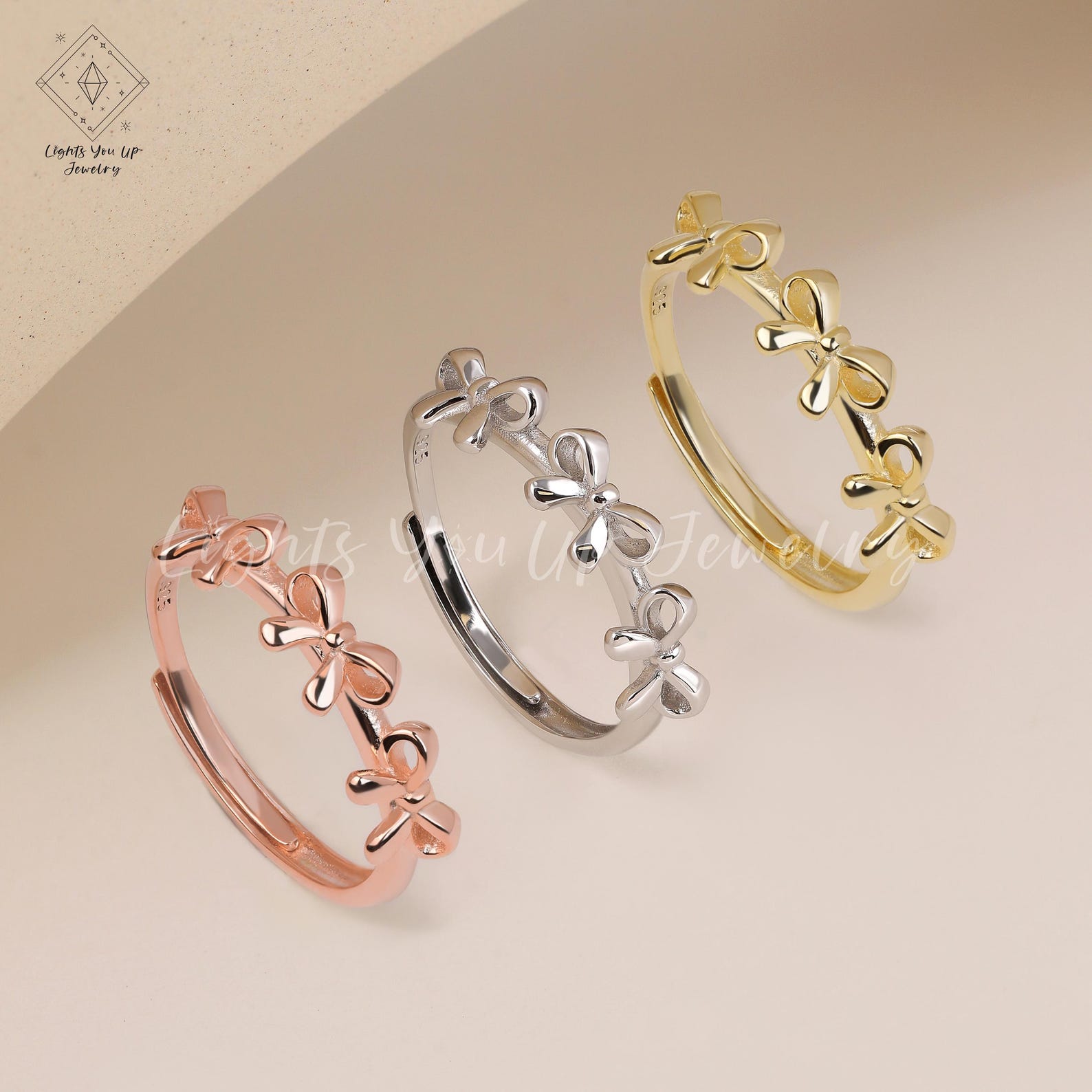 Cute Bow Ring, S925 Silver Dainty Delicate Triple Ribbon Knot Band ...