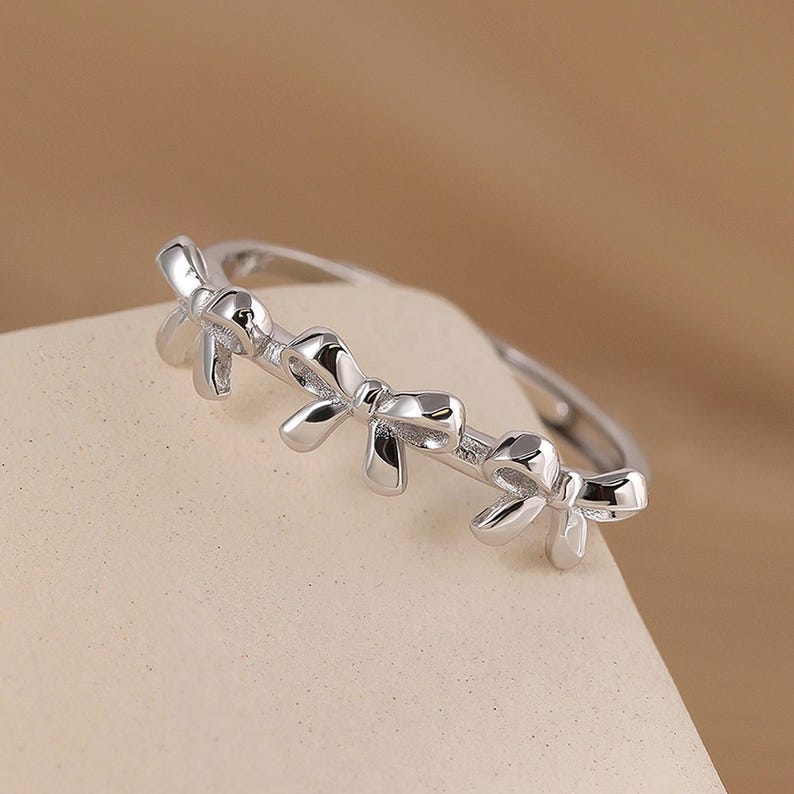 Cute Bow Ring, S925 Silver Dainty Delicate Triple Ribbon Knot Band ...