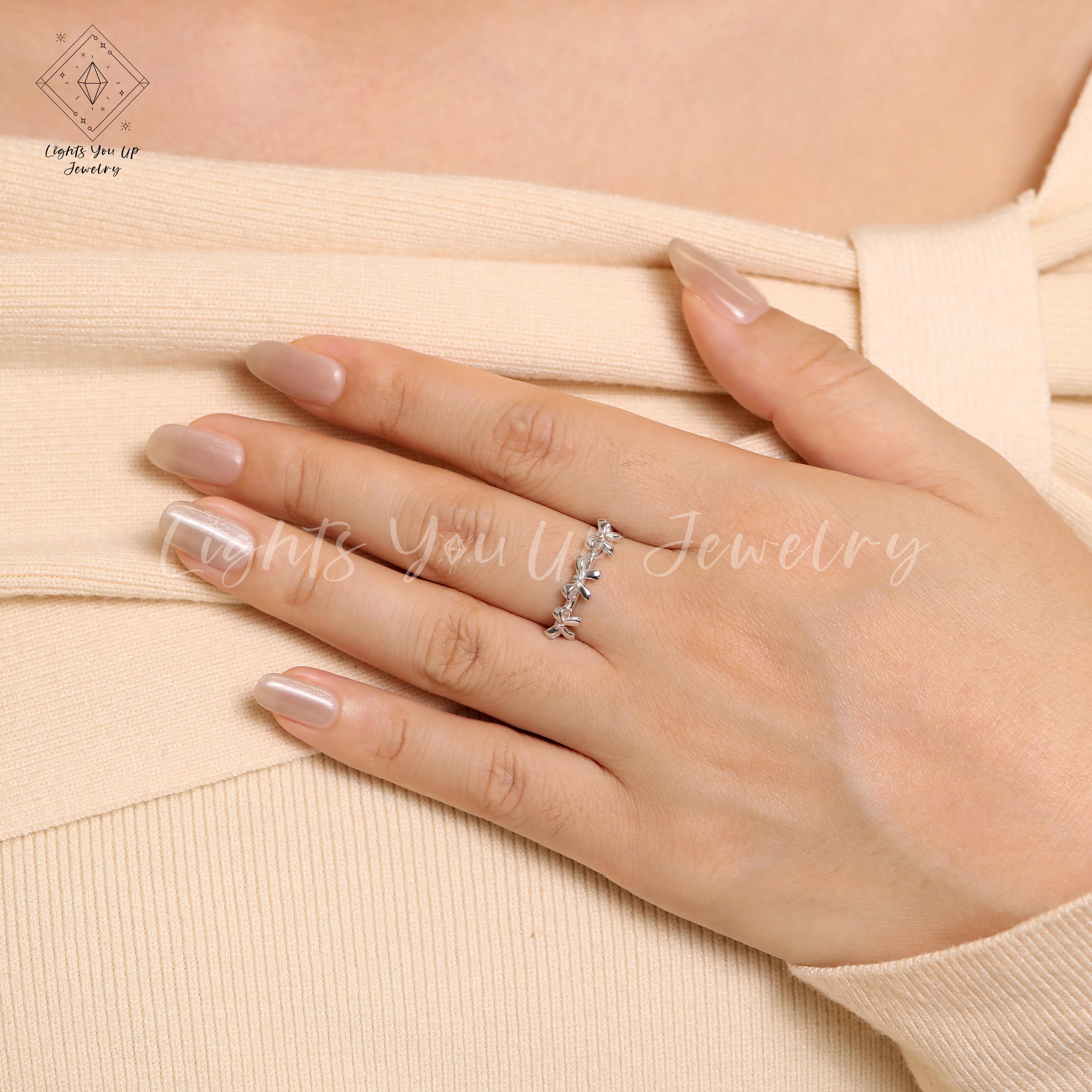 Cute Bow Ring, S925 Silver Dainty Delicate Triple Ribbon Knot Band ...
