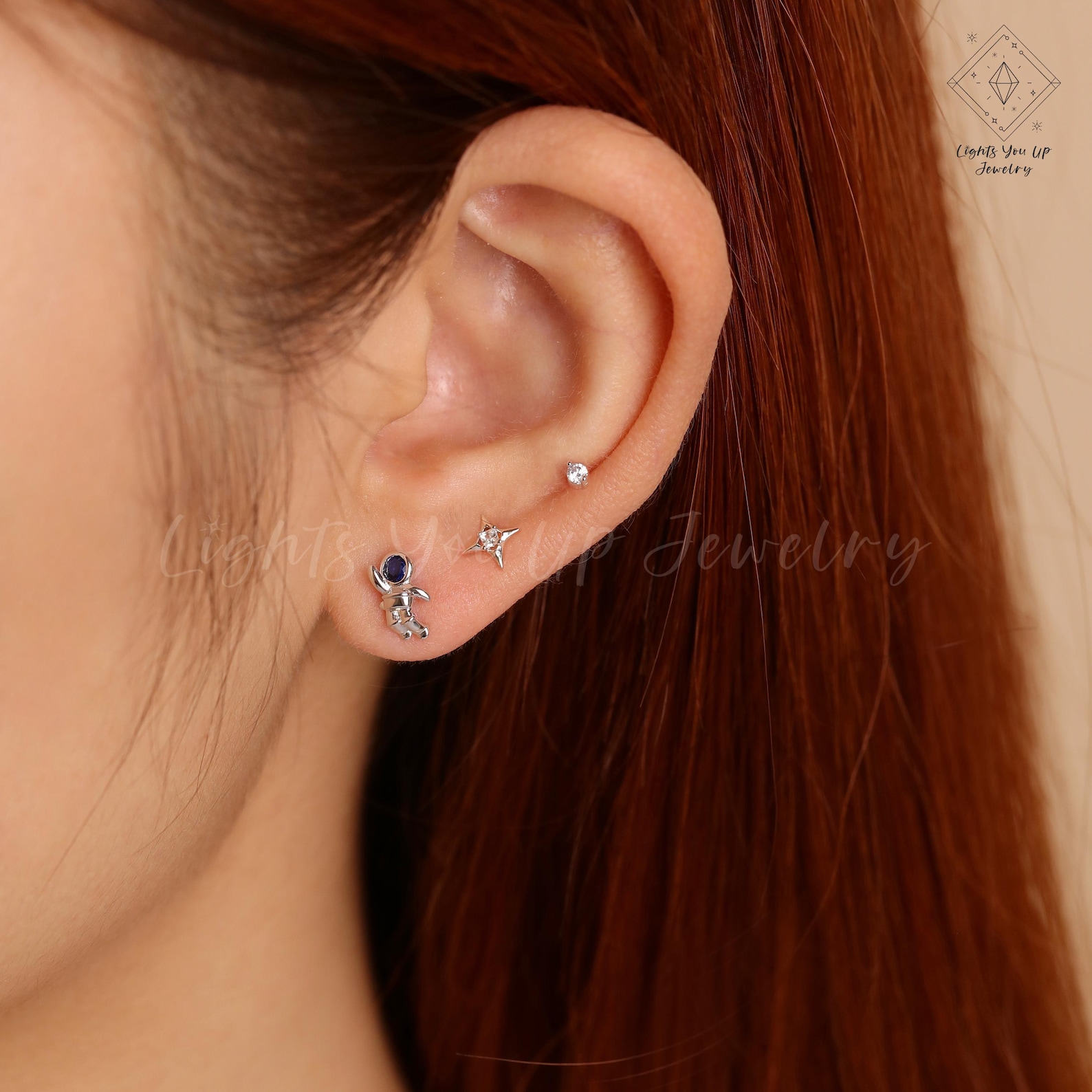 Moon Star Planet Astronaut Earring Set, 925 Sterling Silver & Gold ...