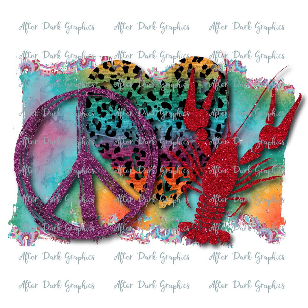 Crawfish Sublimation Design, Peace Love Crawfish PNG Design, Printable ...