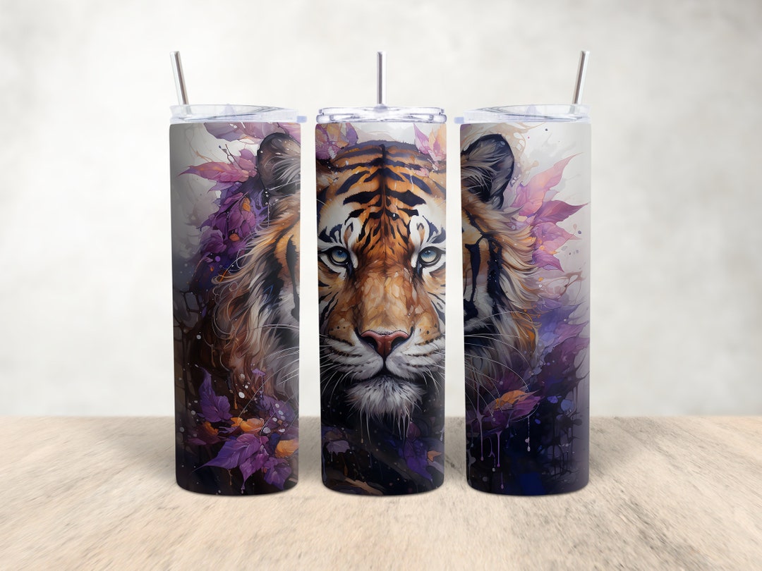 Purple and Gold Floral Tiger Tumbler Design Tiger Sublimation Tumbler ...