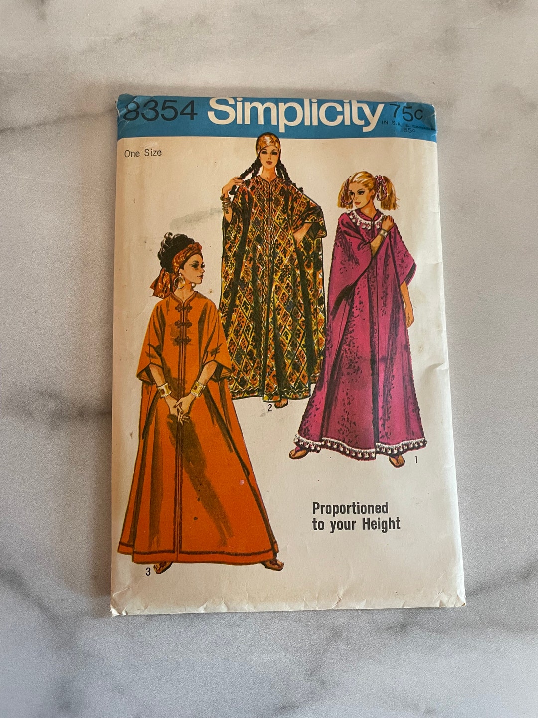 Simplicity 8354 Pattern UNCUT 1960s Vintage Caftan With Wide Three Quarter Length Sleeves Maxi ...