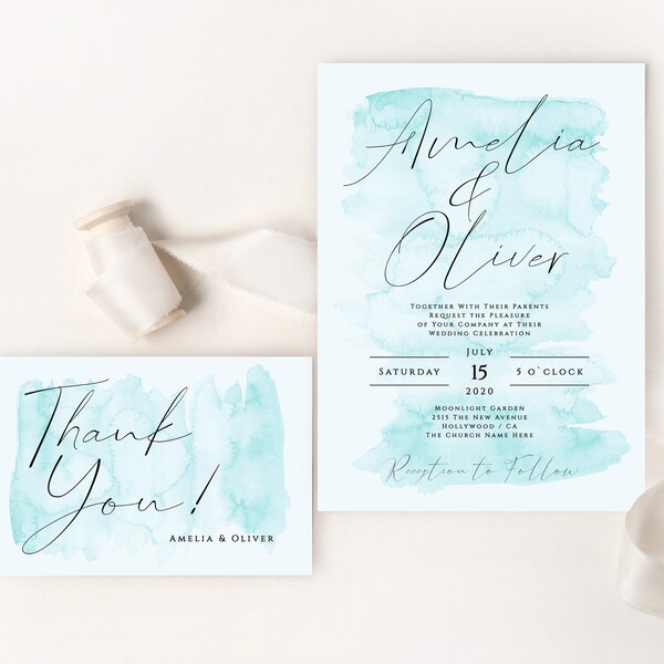 Teal Wedding Invitation - Etsy