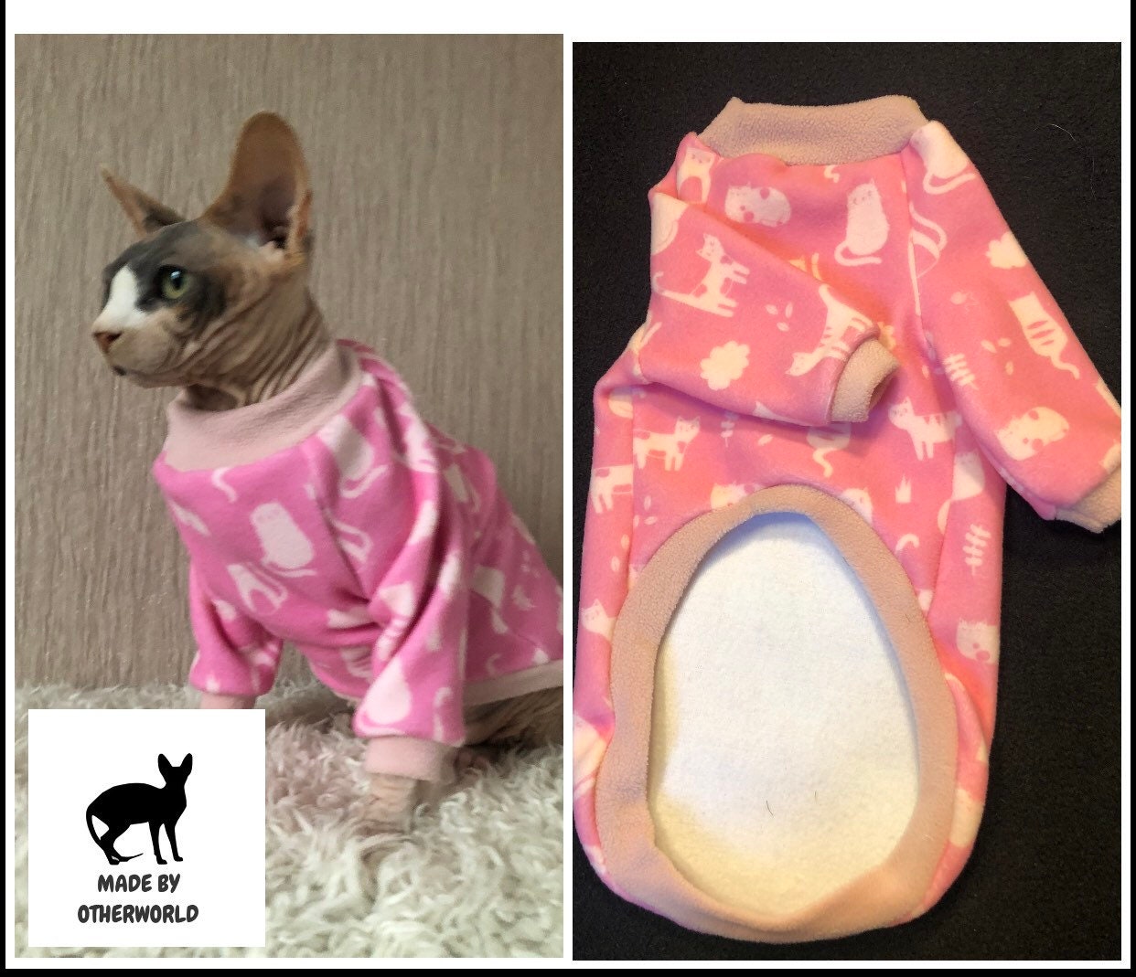 Long Sleeve Clothes for Sphynx Cats. Fleece Fabric Clothes for - Etsy