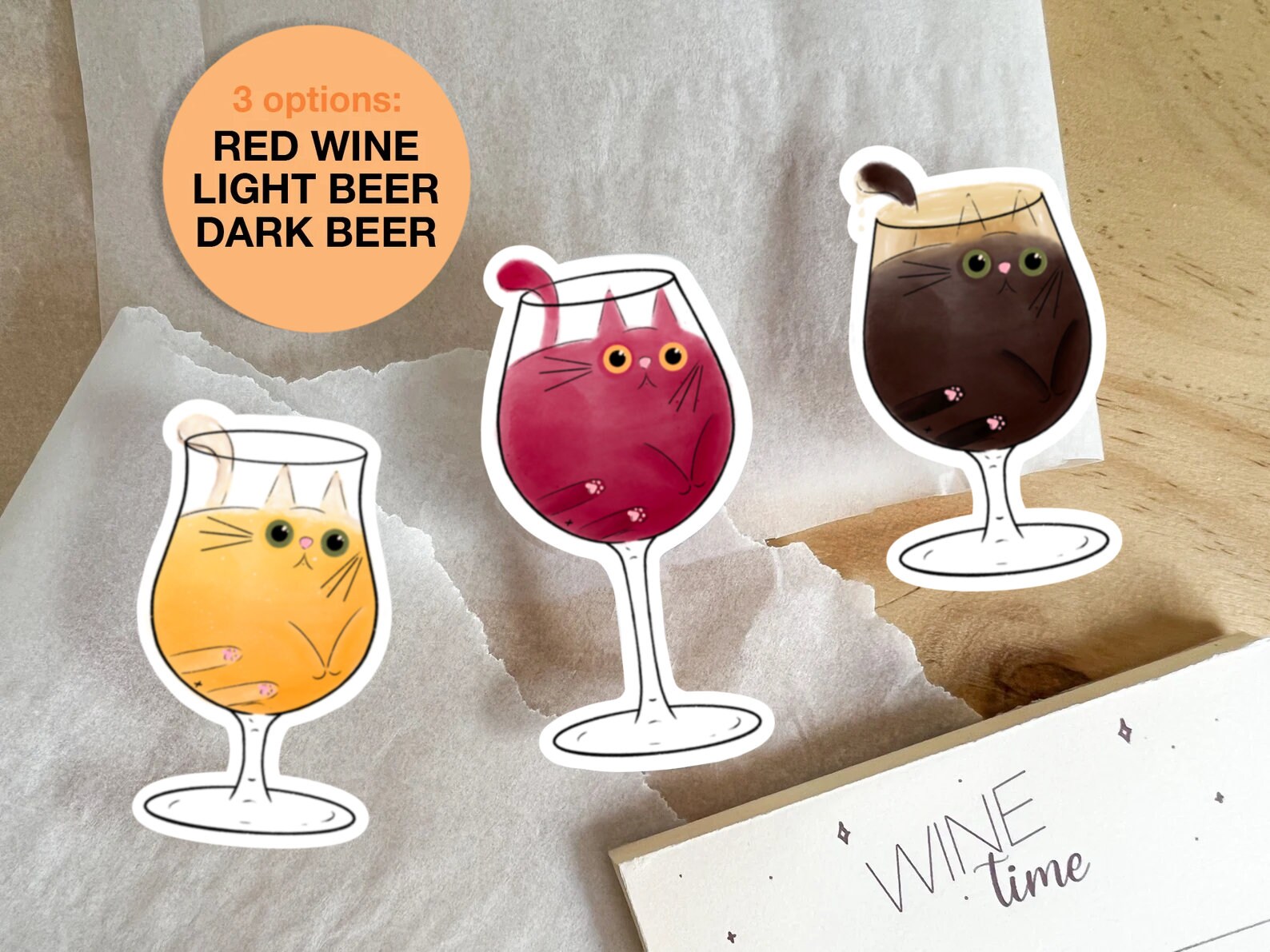 Wine & Beer Cat, Vinyl Sticker, Die Cut Sticker, Fun Sticker, Wine ...