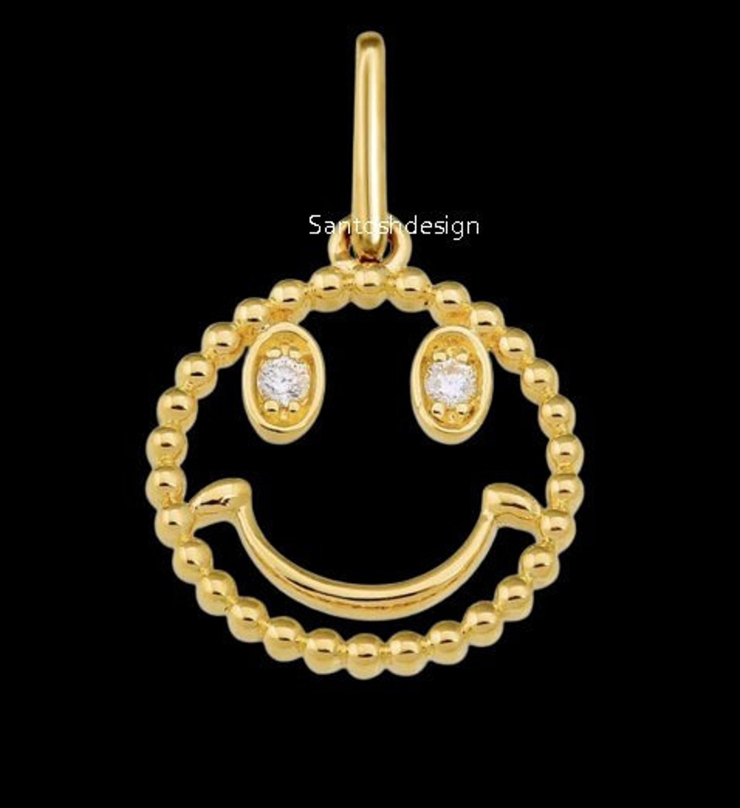 Designer Smiley Face Diamond 925 Sterling Silver Charm Pendant ...