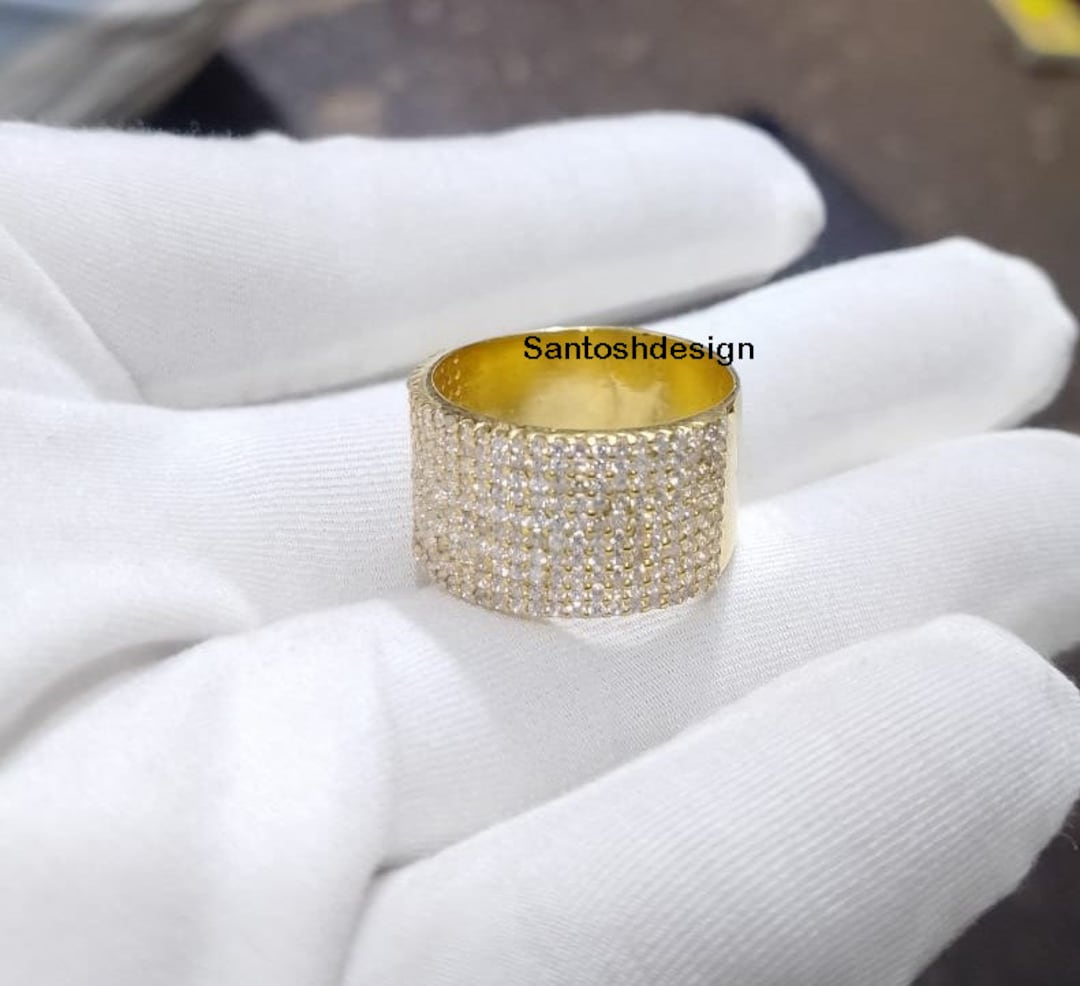 14k Solid Gold Cigar Diamond Band Ring,beautiful Cigar Diamond 14k ...