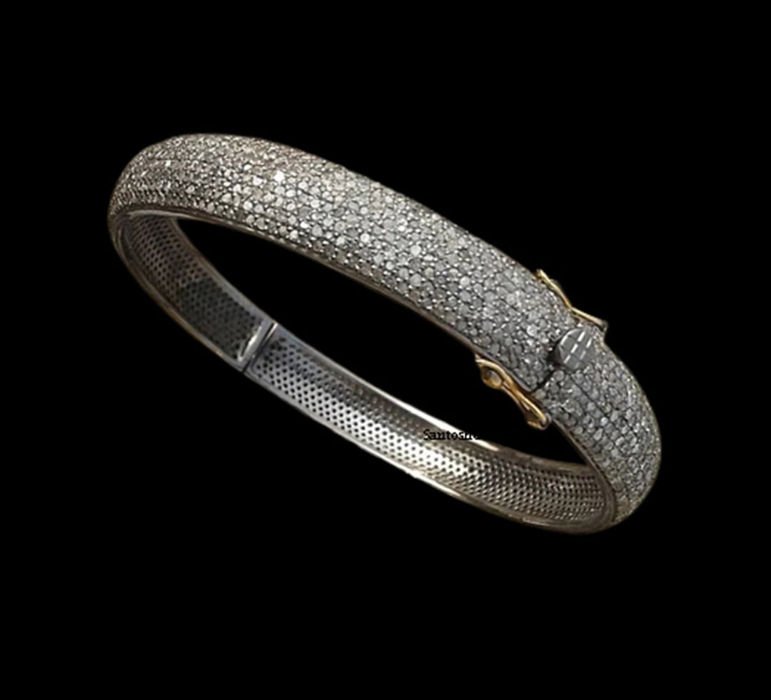 Berautiful Pave Diamond 925 Sterling Silver Bangle Bracelet,designer Bangle Silver Pave Diamond ...