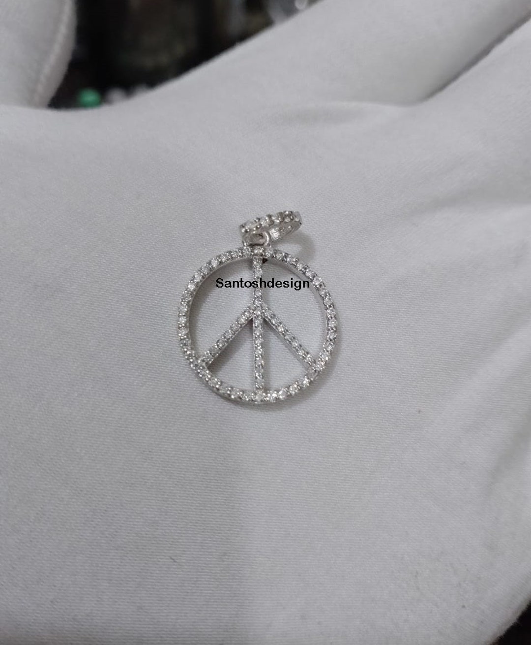 14k Solid Gold Peace Diamond Charm Pendant,beautiful Peace Diamond 14k ...