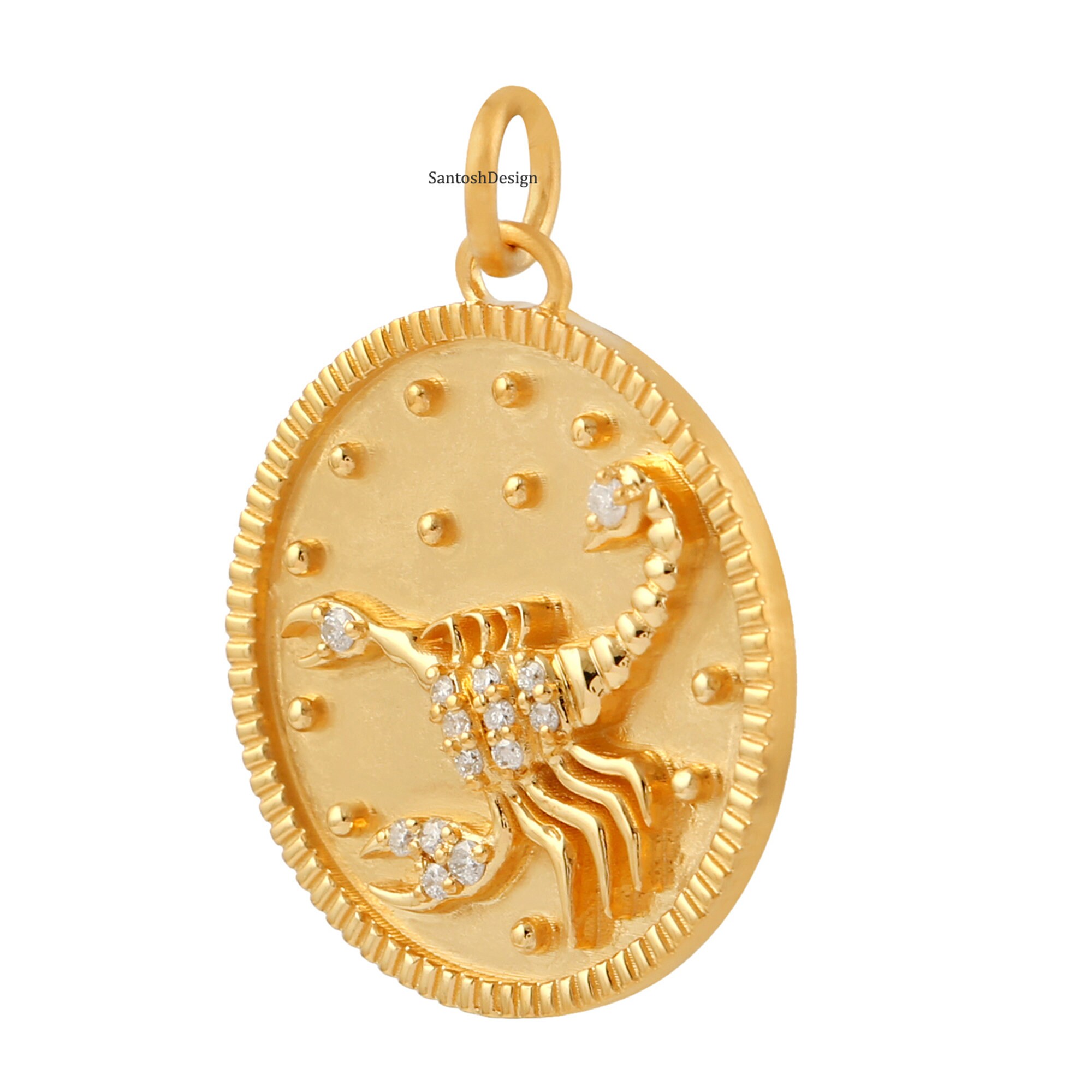 Round Disc Scorpio Zodiac Diamond Sterling Silver 14k Yellow - Etsy