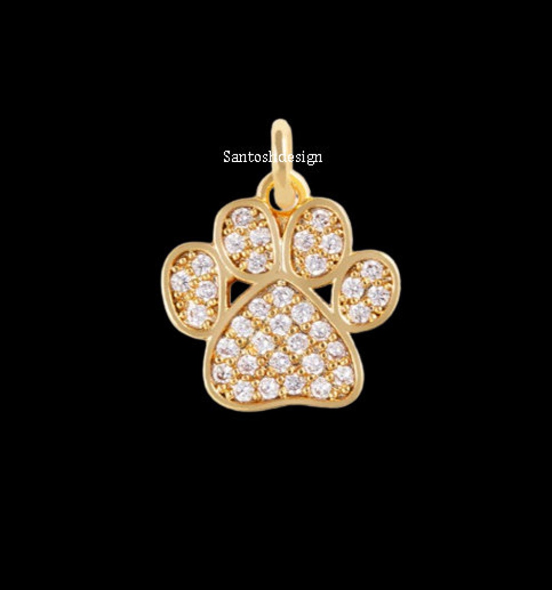 14k Solid Gold Mini Paw Diamond Charm Pendant,beautiful Paw Diamond ...