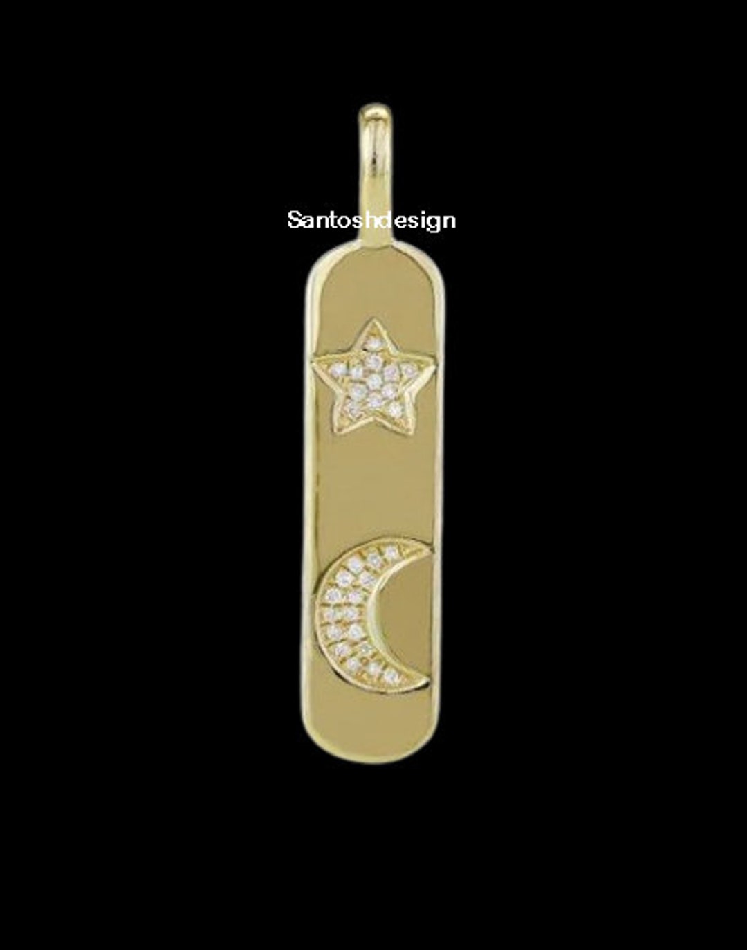 14k Solid Gold Dog Tag Moon & Star Diamond Charm Pendant,beautiful Dog ...