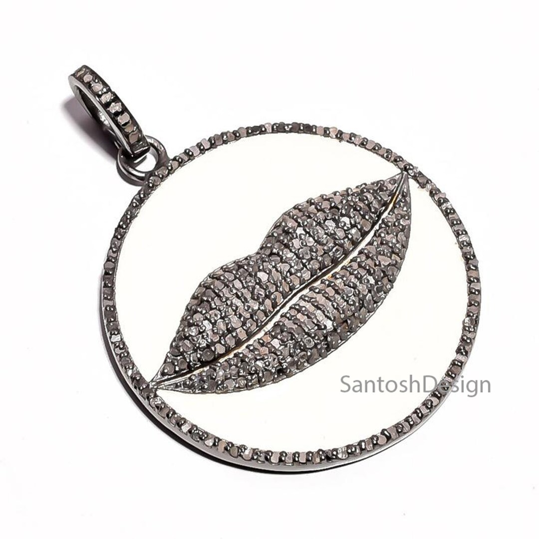 Sterling Silver Diamond Lips Pendant, White Enamel, Handmade - Etsy