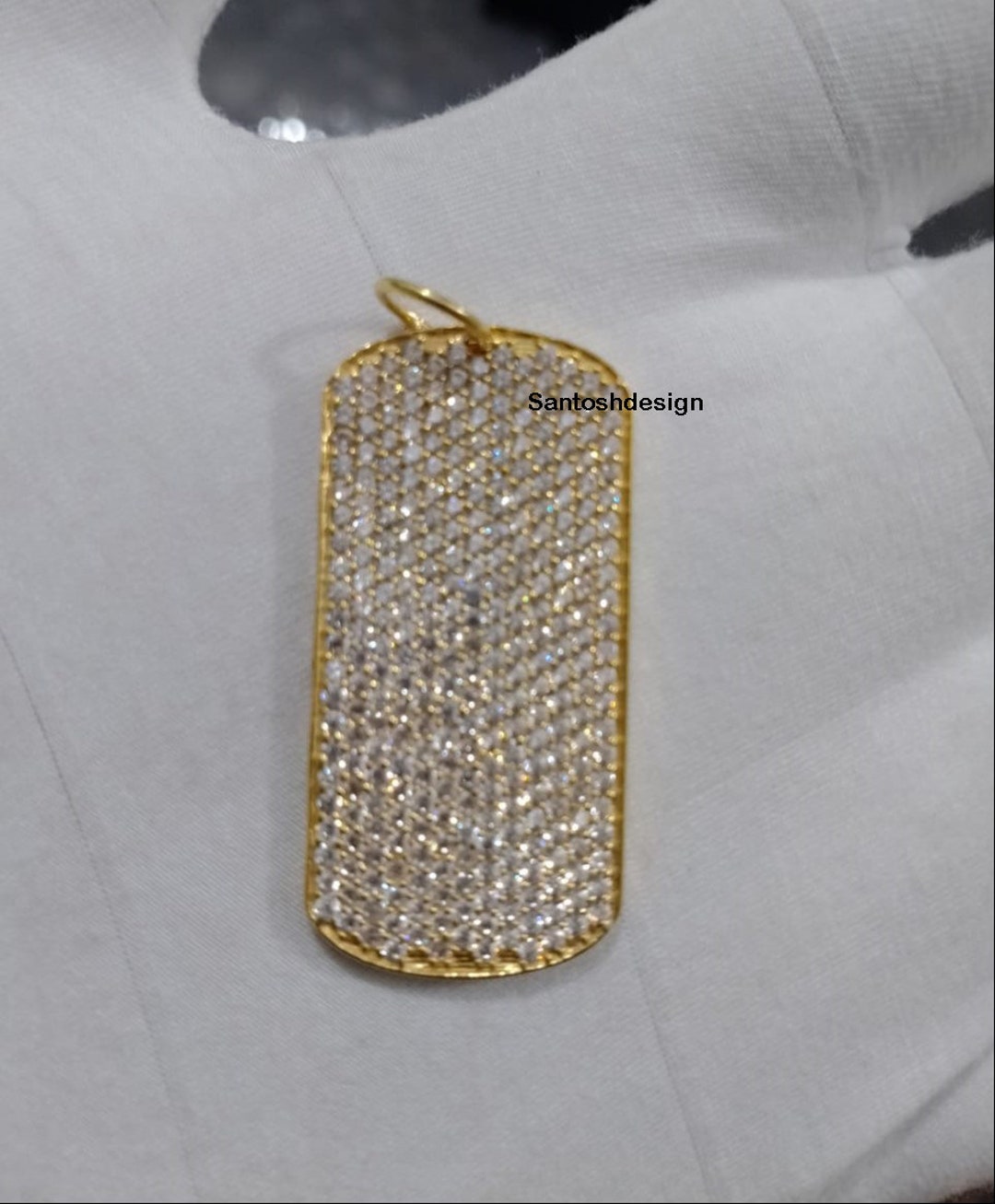 14k Solid Gold Dog Tag Diamond Charm Pendant,beautiful Dog Tag Diamond ...