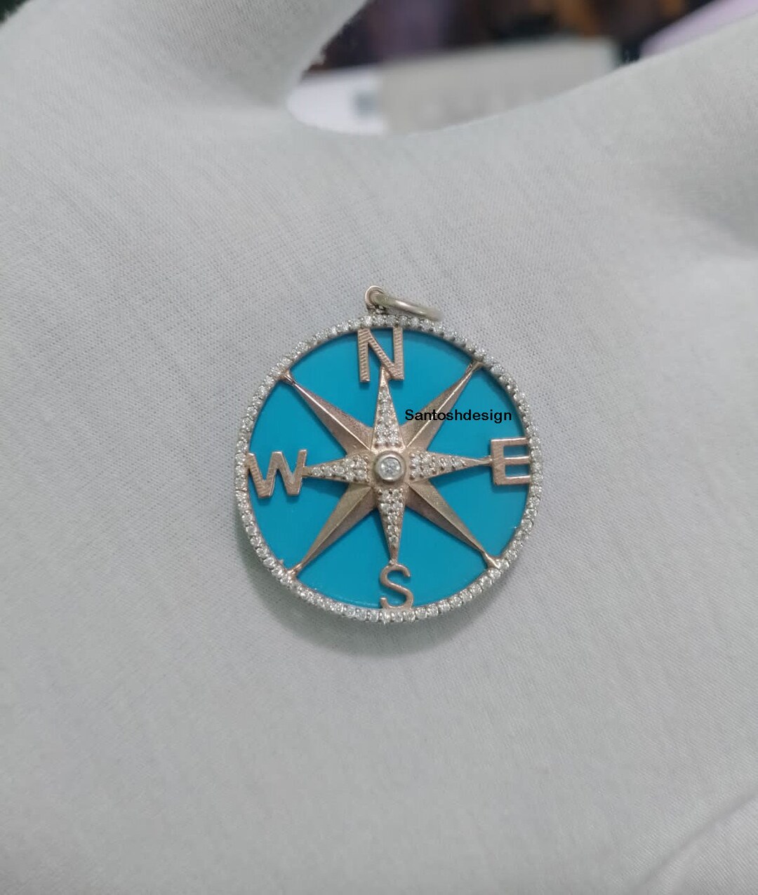 Beautiful Compass Diamond Turquiose Gemstone Silver Charm Pendant ...