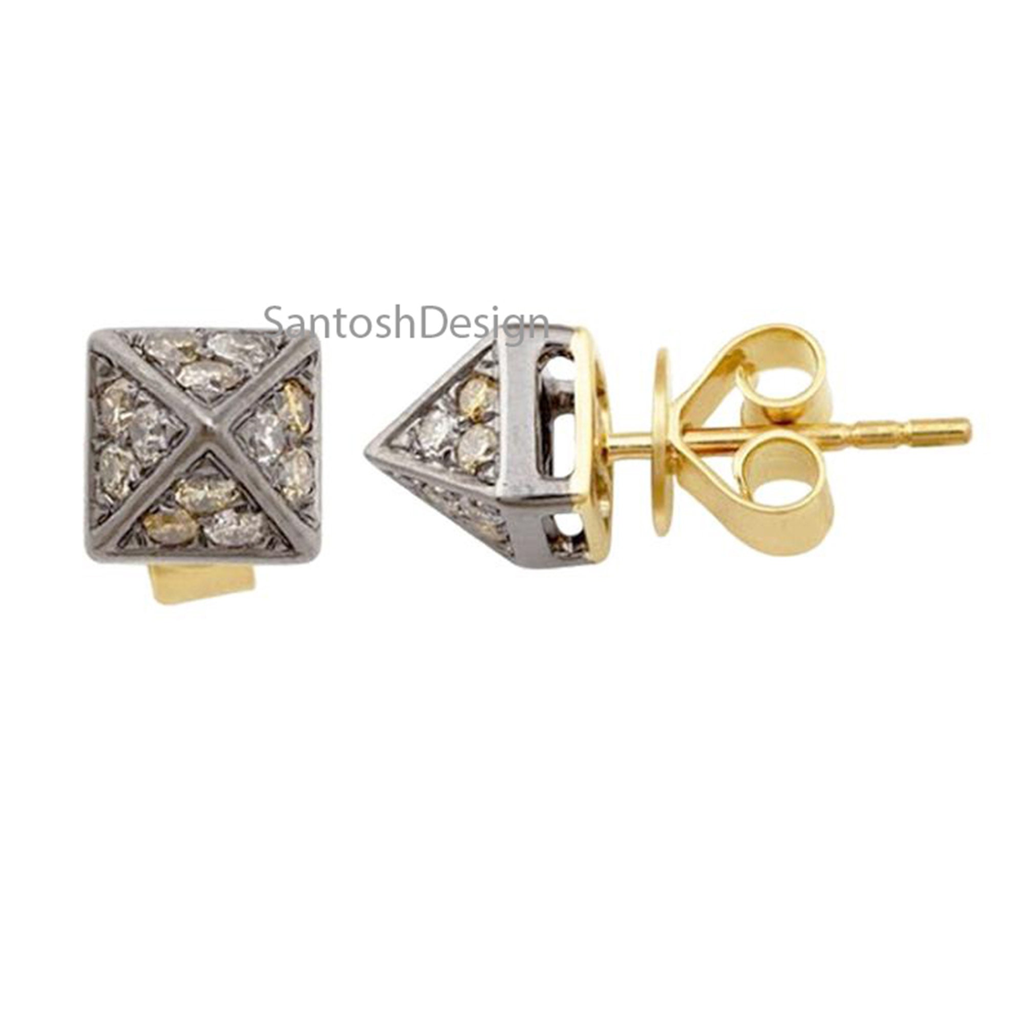 925 Sterling Silver Pyramid Shape Pave Diamond Studs Earring,beautiful ...